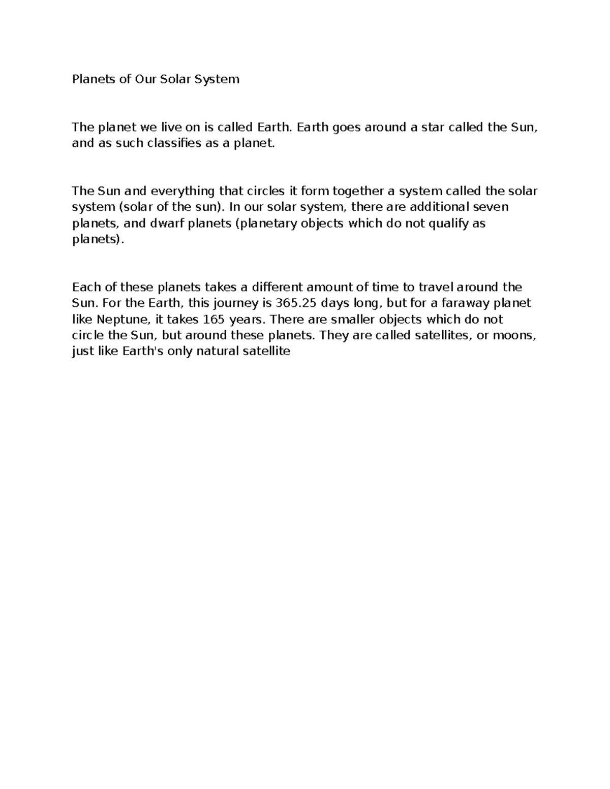 PISA - Practice Material on Planets of Our Solar System - Studocu