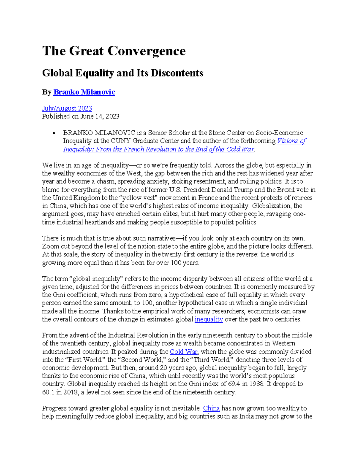 The Great Convergence: Analyzing Global Inequality Dynamics - Studocu