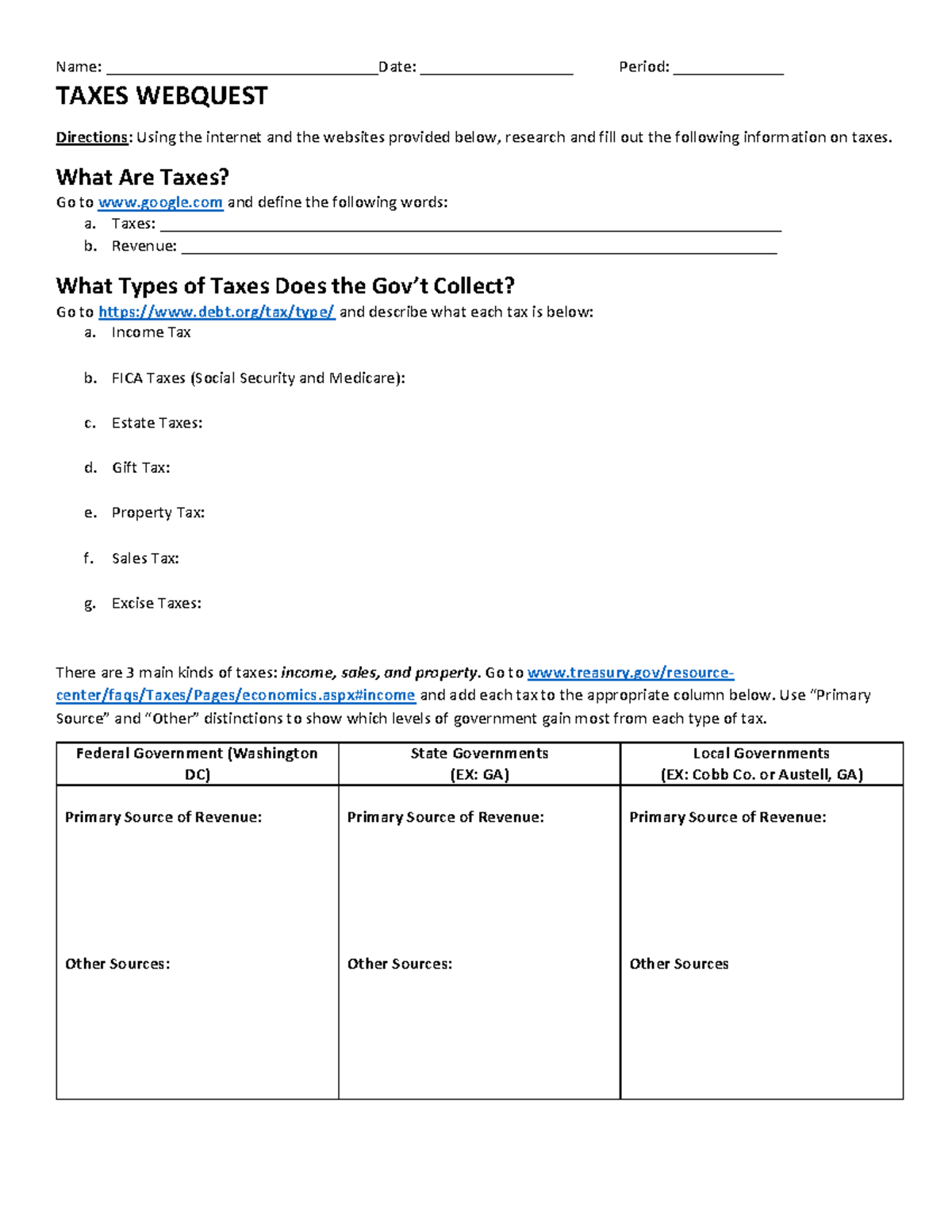 6.1 Taxes Web Quest Research Activity - Studocu