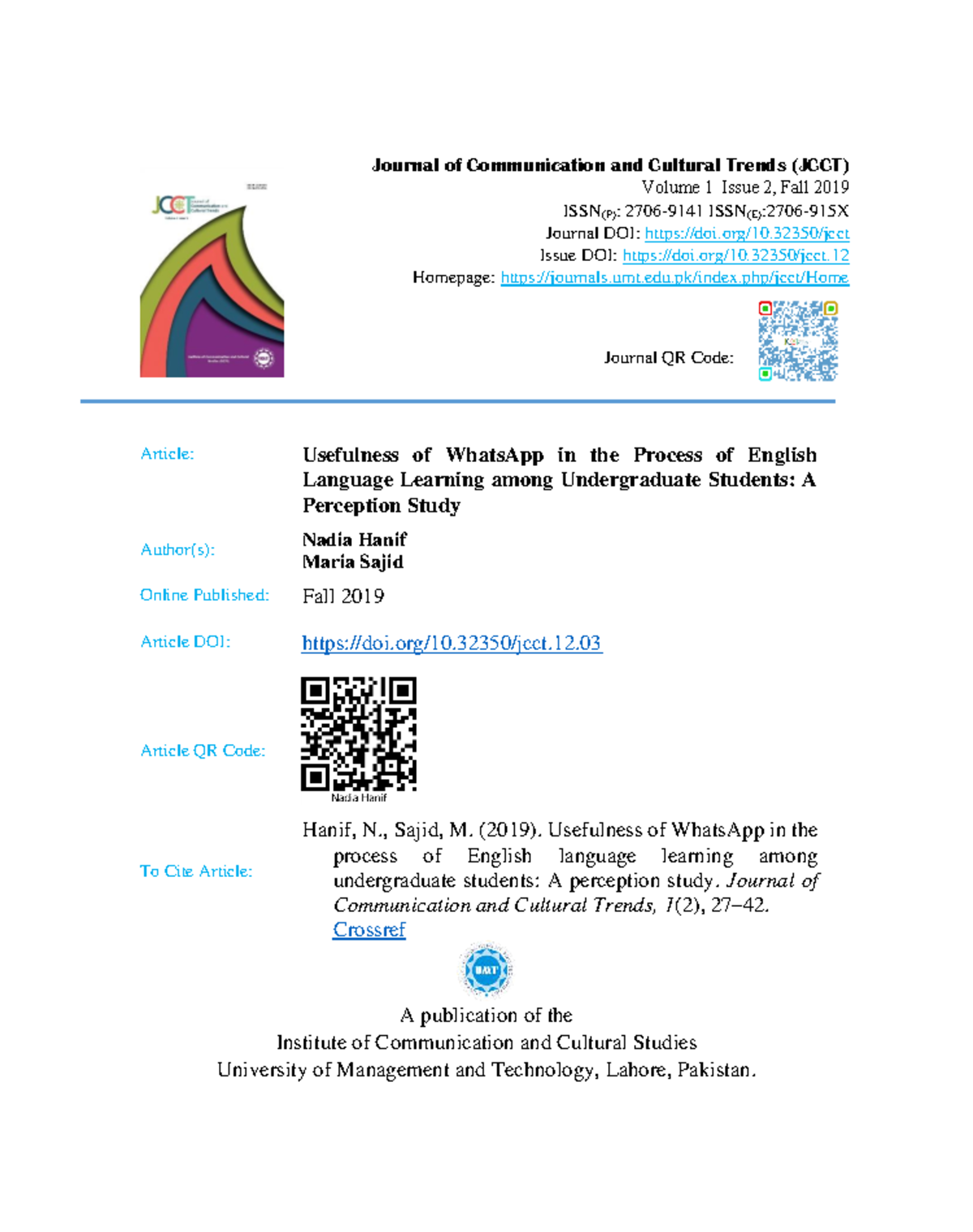 Usefulness of WhatsApp in Enhancing English Language Learning: A Study ...