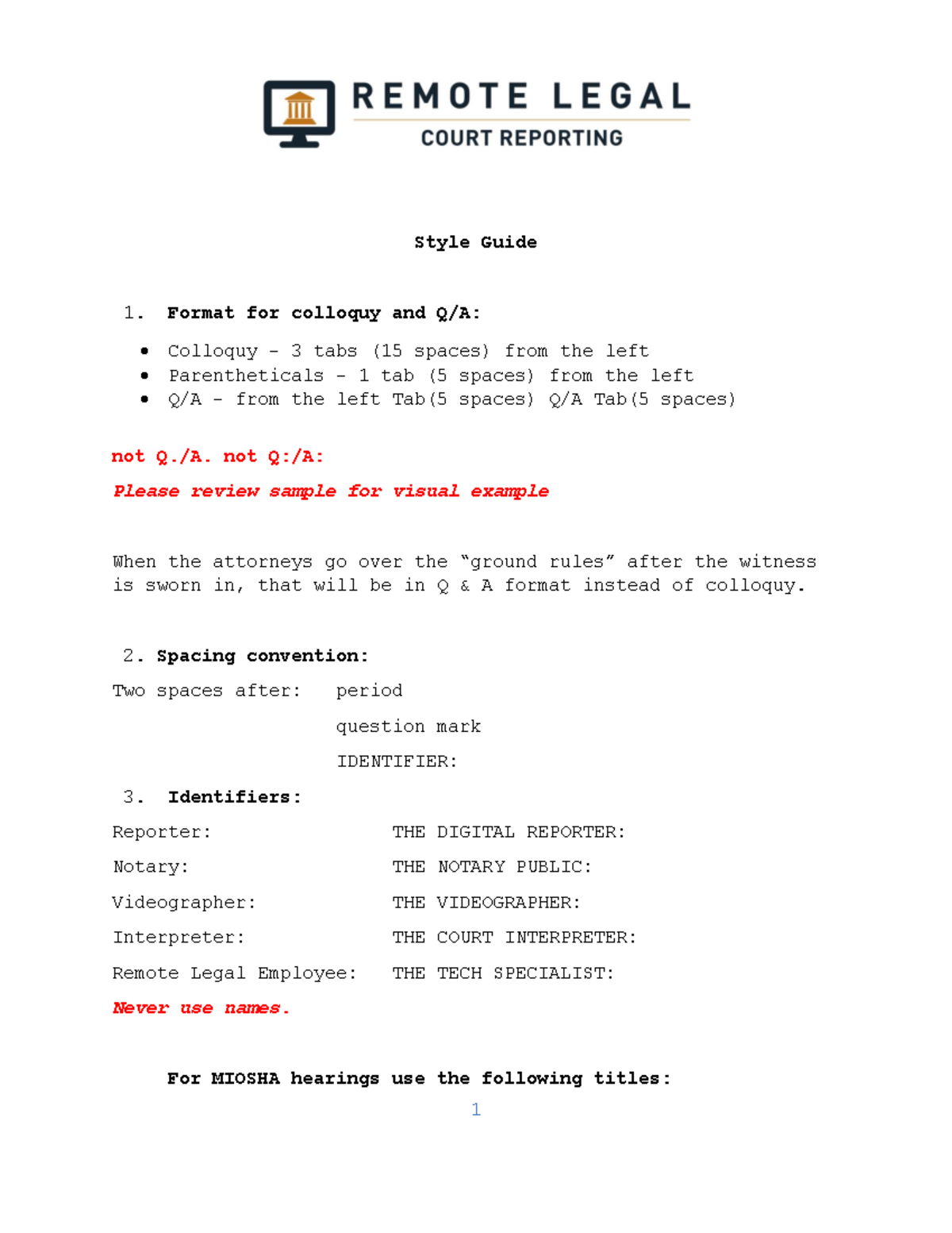 Style Guide 1: Formatting and Transcription Standards for Colloquy ...