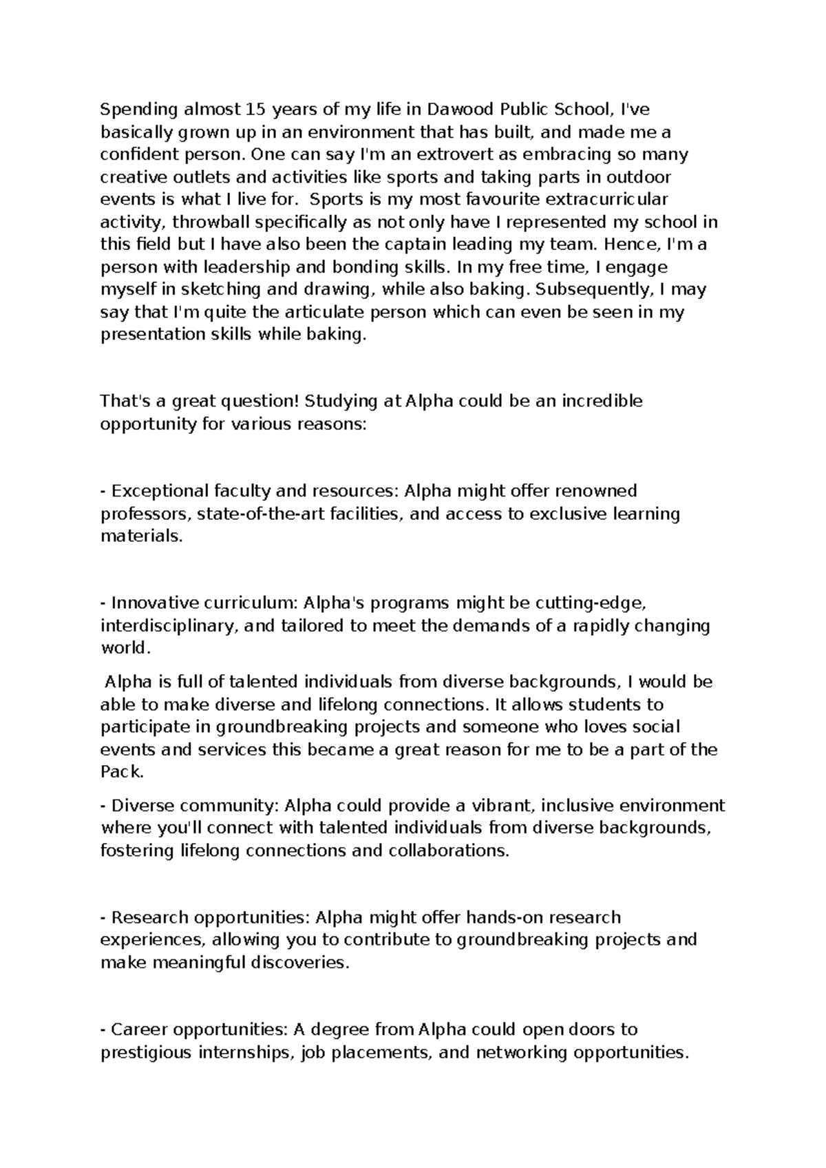 Personal Growth and Opportunities at Alpha University: A Reflection ...