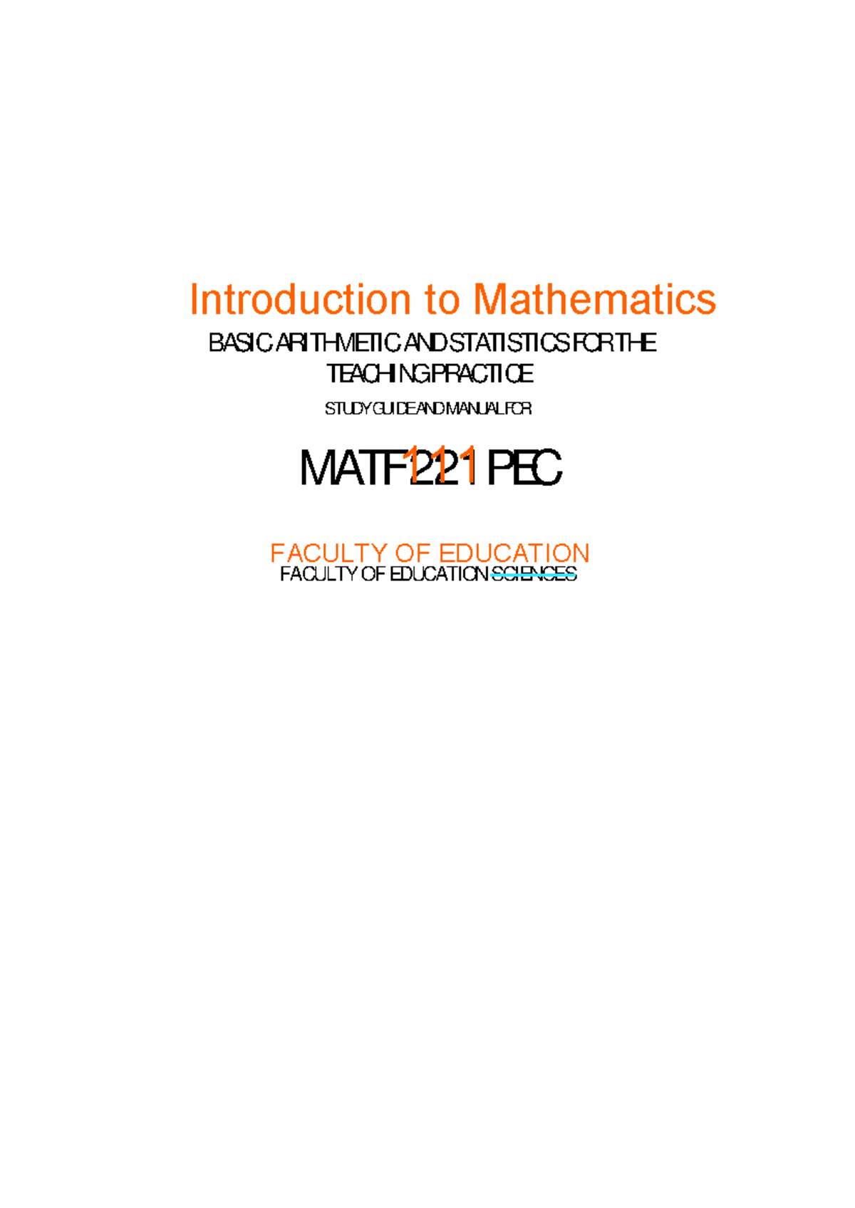 MATF 221: Basic Arithmetic & Statistics Study Guide for Teaching ...