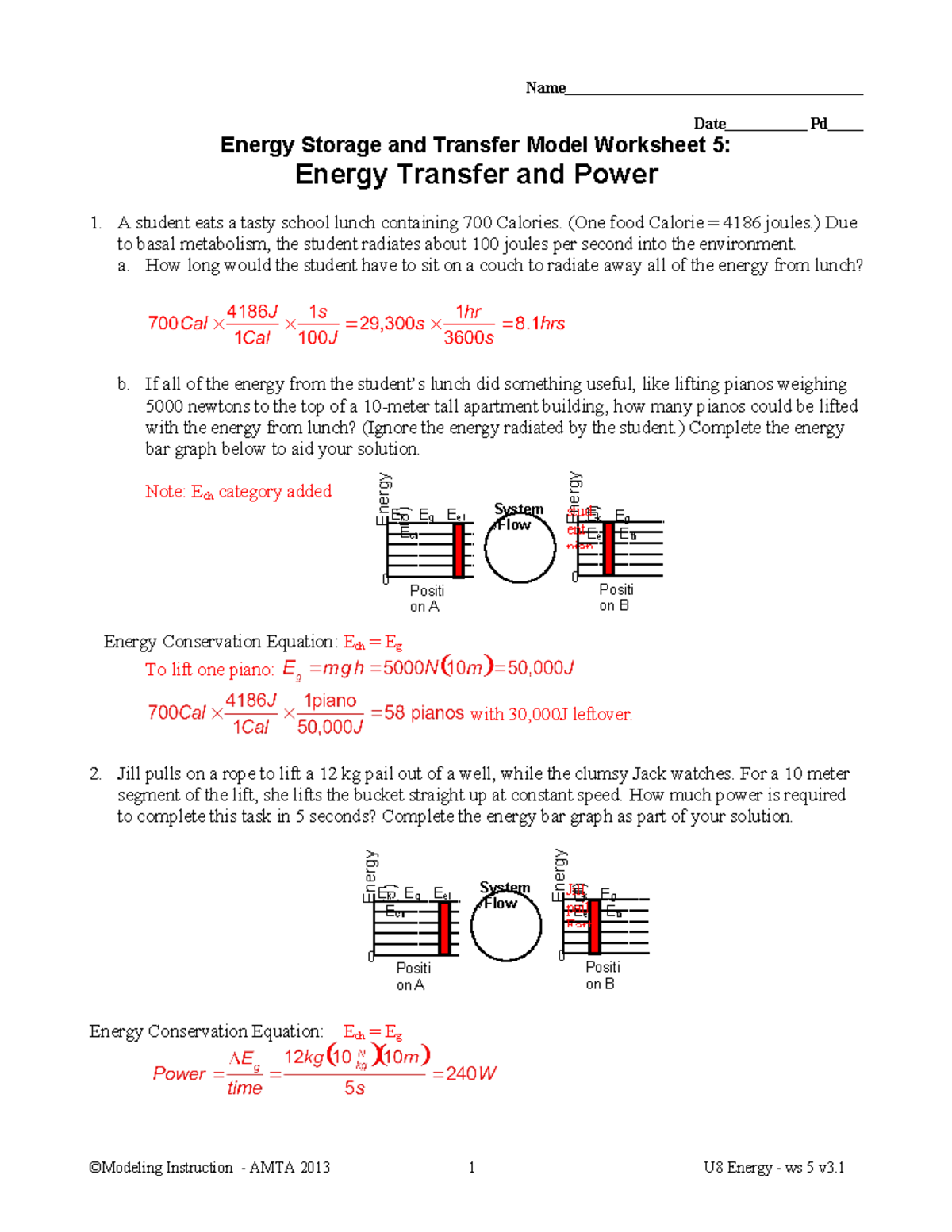 Energy WS 5: Energy Storage & Transfer Model Worksheet Insights - Studocu