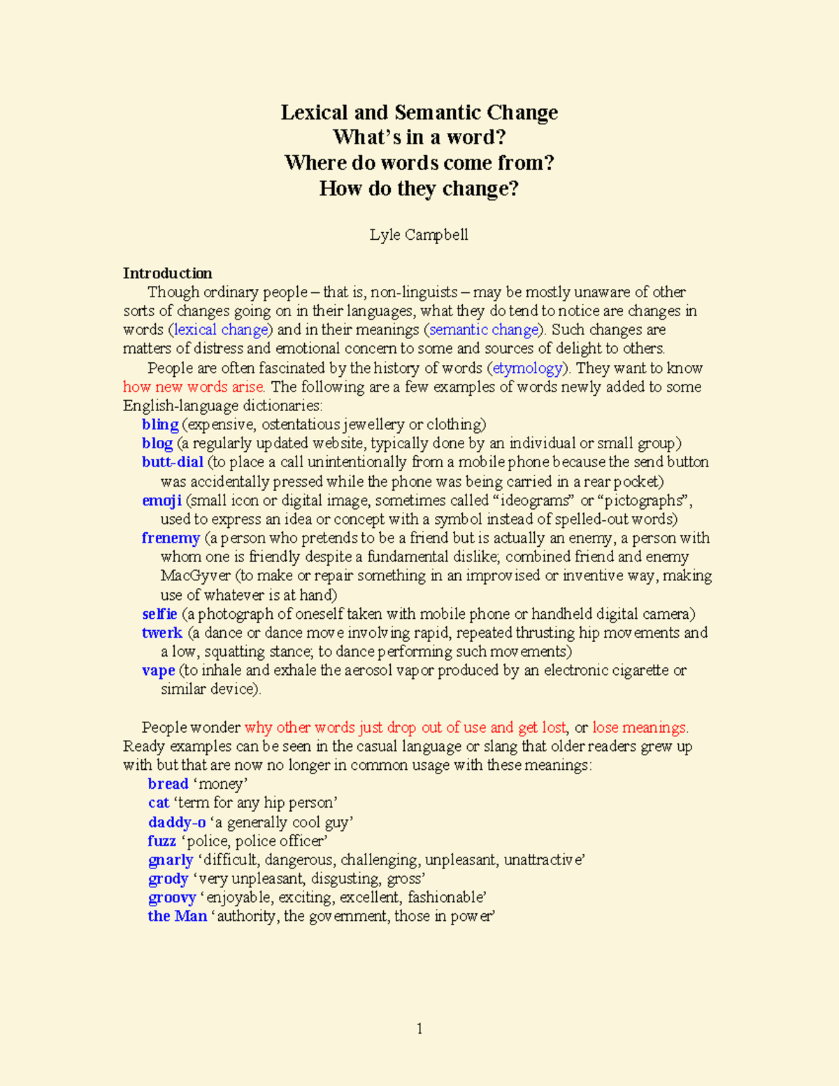 2 Campbell Lexical & Semantic Change Notes - Linguistics HO - Studocu