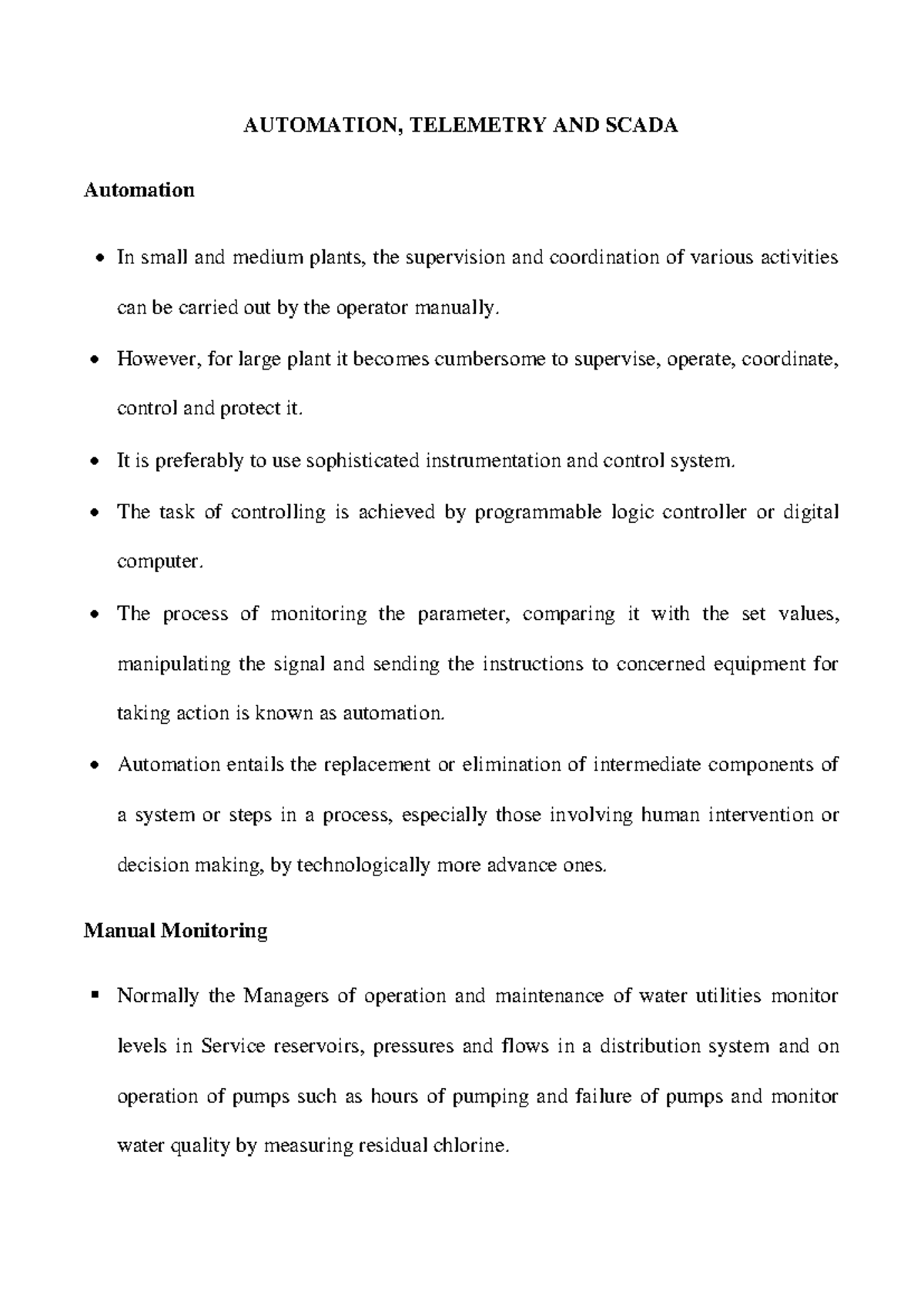 Automation Telemetry AND Scada - AUTOMATION, TELEMETRY AND SCADA Automation In small and medium ...