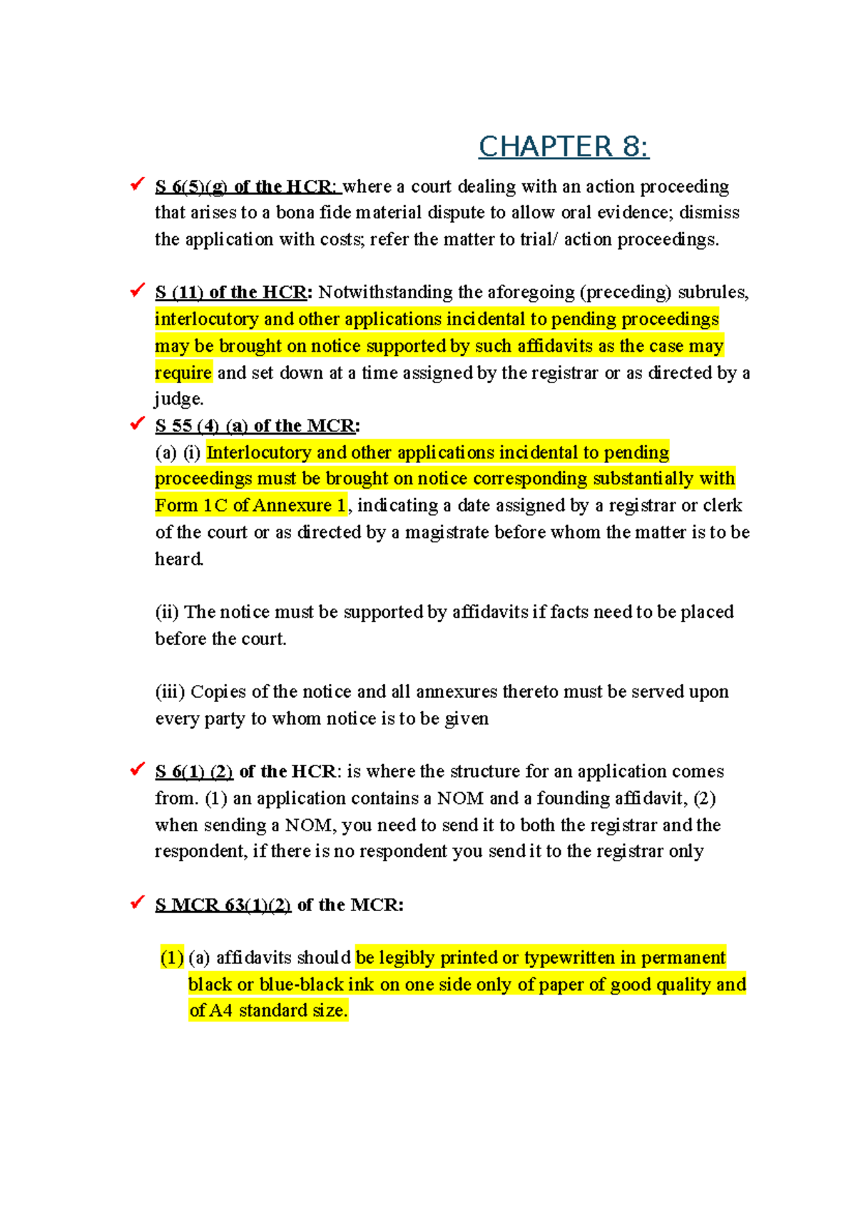 Civil Procedure MCQ Sections: HCR & MCR Key Provisions Explained - Studocu