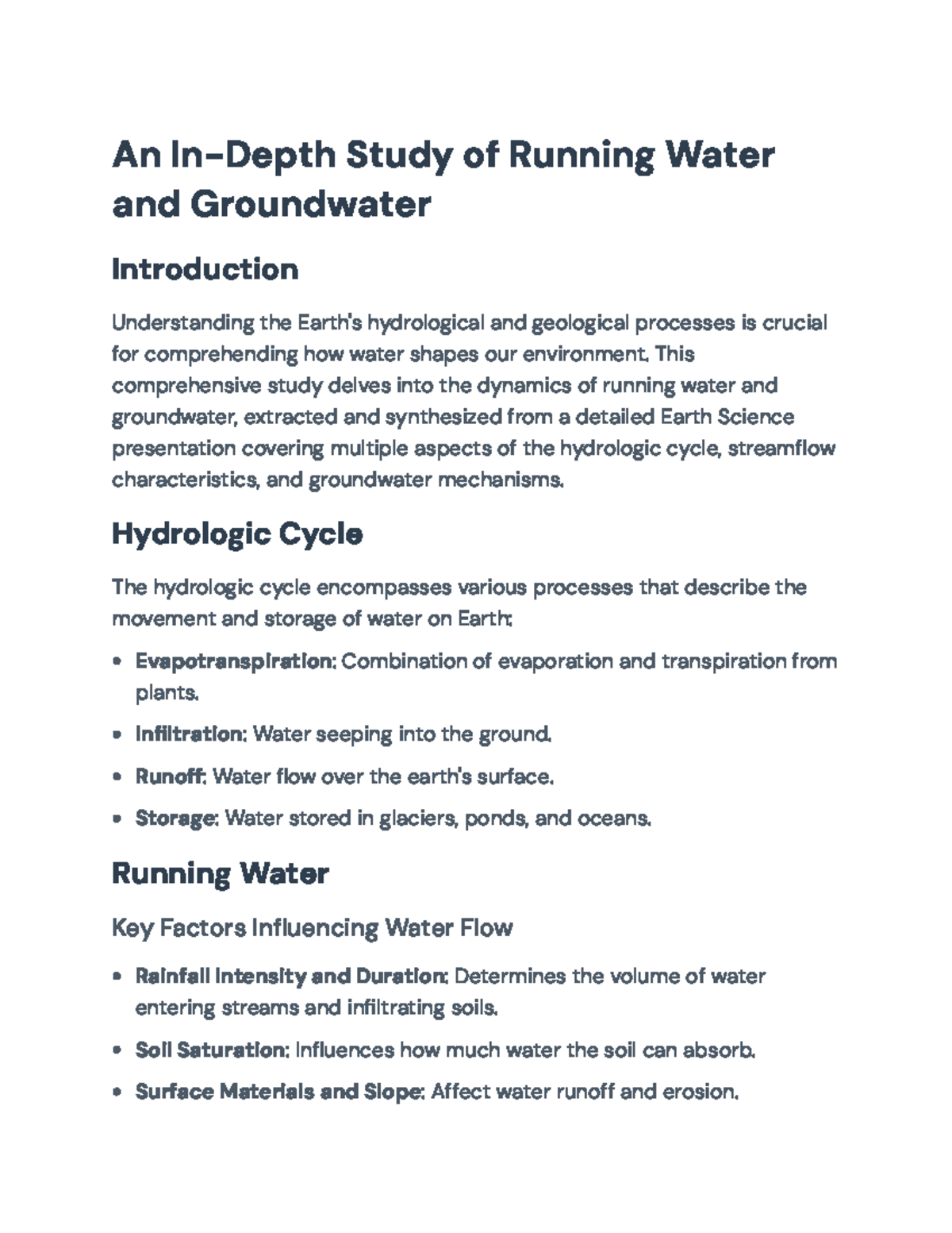 Running Water and Groundwater Dynamics: An Earth Science Overview - An ...