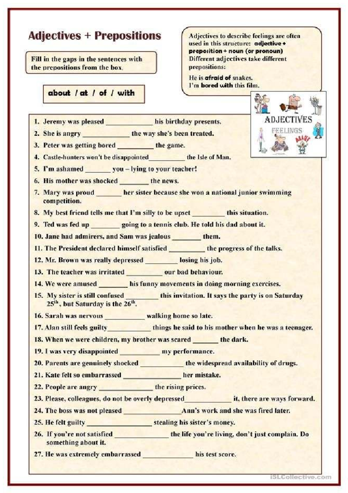 WEE Worksheet - Practice on Adjectives and Prepositions - Studocu
