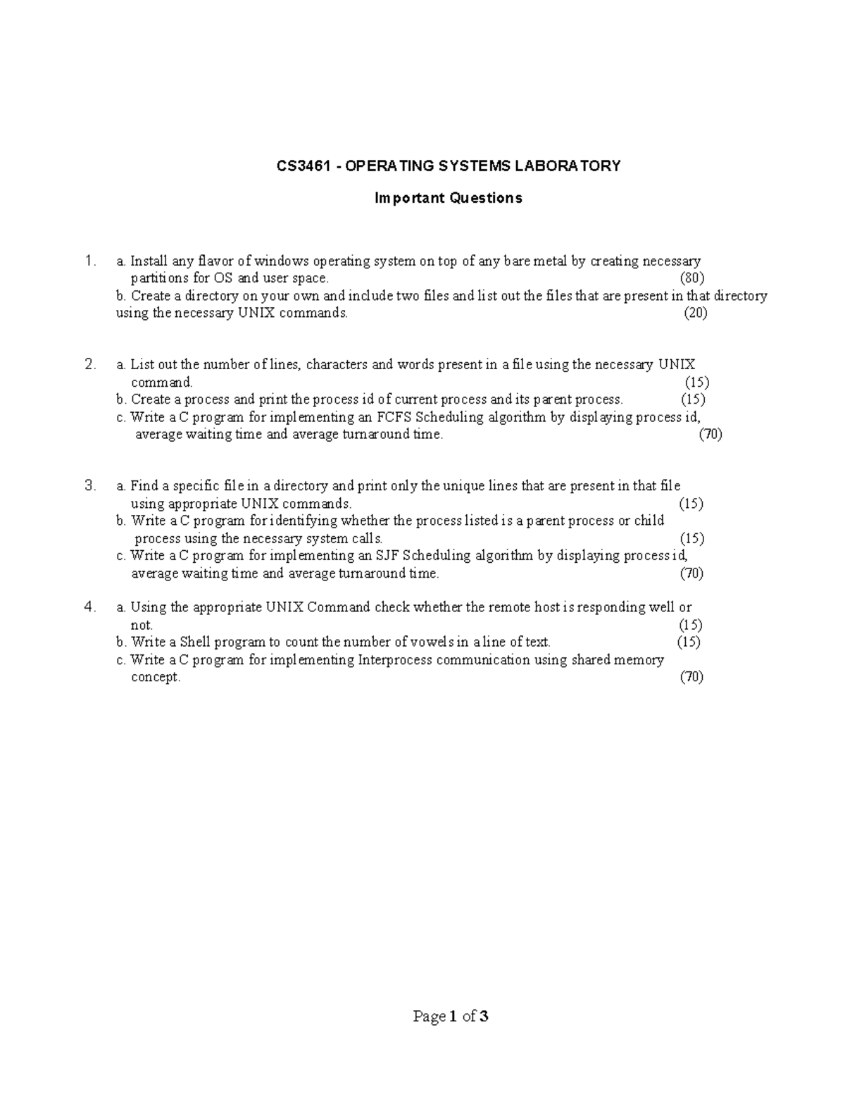 CS3461 OPERATING SYSTEMS LAB: Essential Questions and Tasks - Studocu