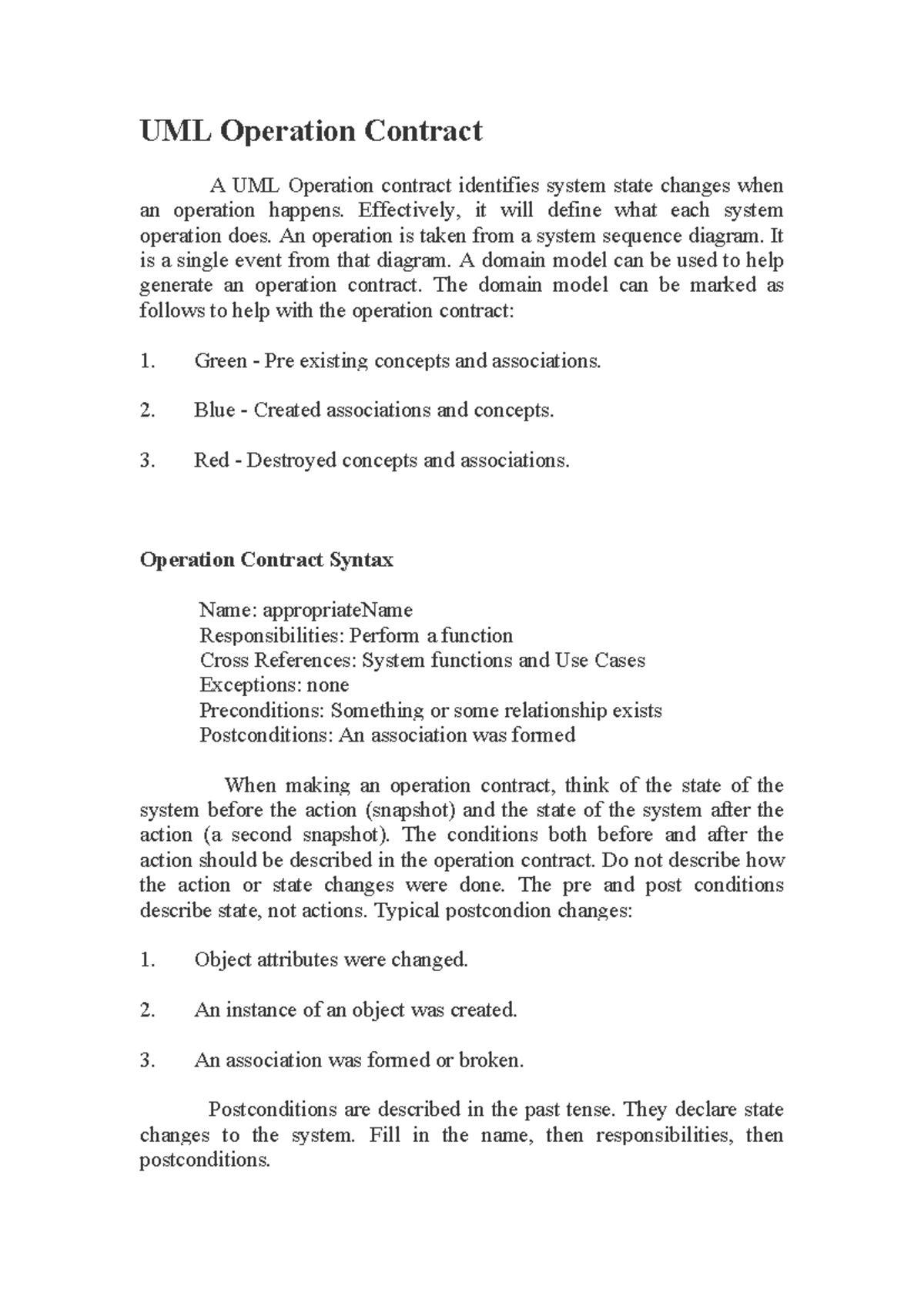 UML Operation Contract - Effectively, it will define what each system ...
