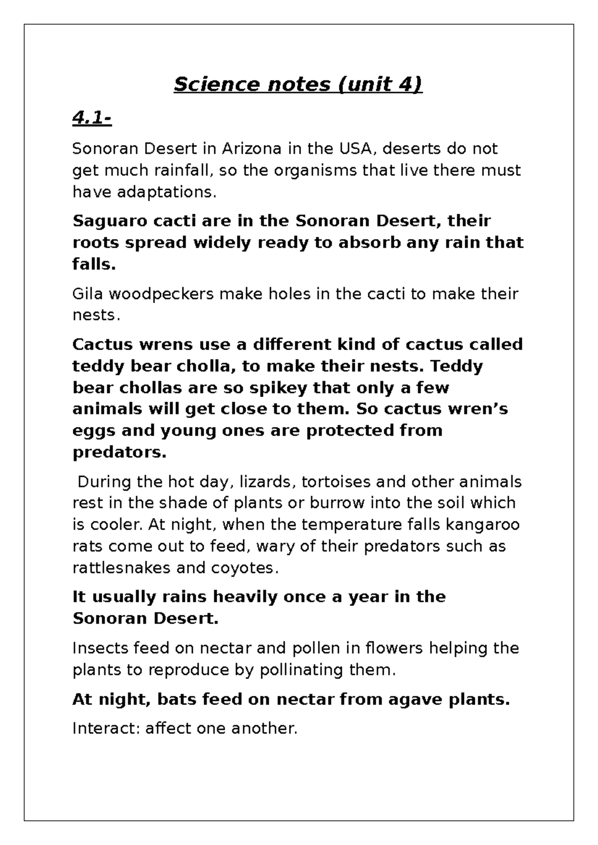 Science Notes (Unit 4): Ecosystems & Adaptations in Deserts and NZ ...