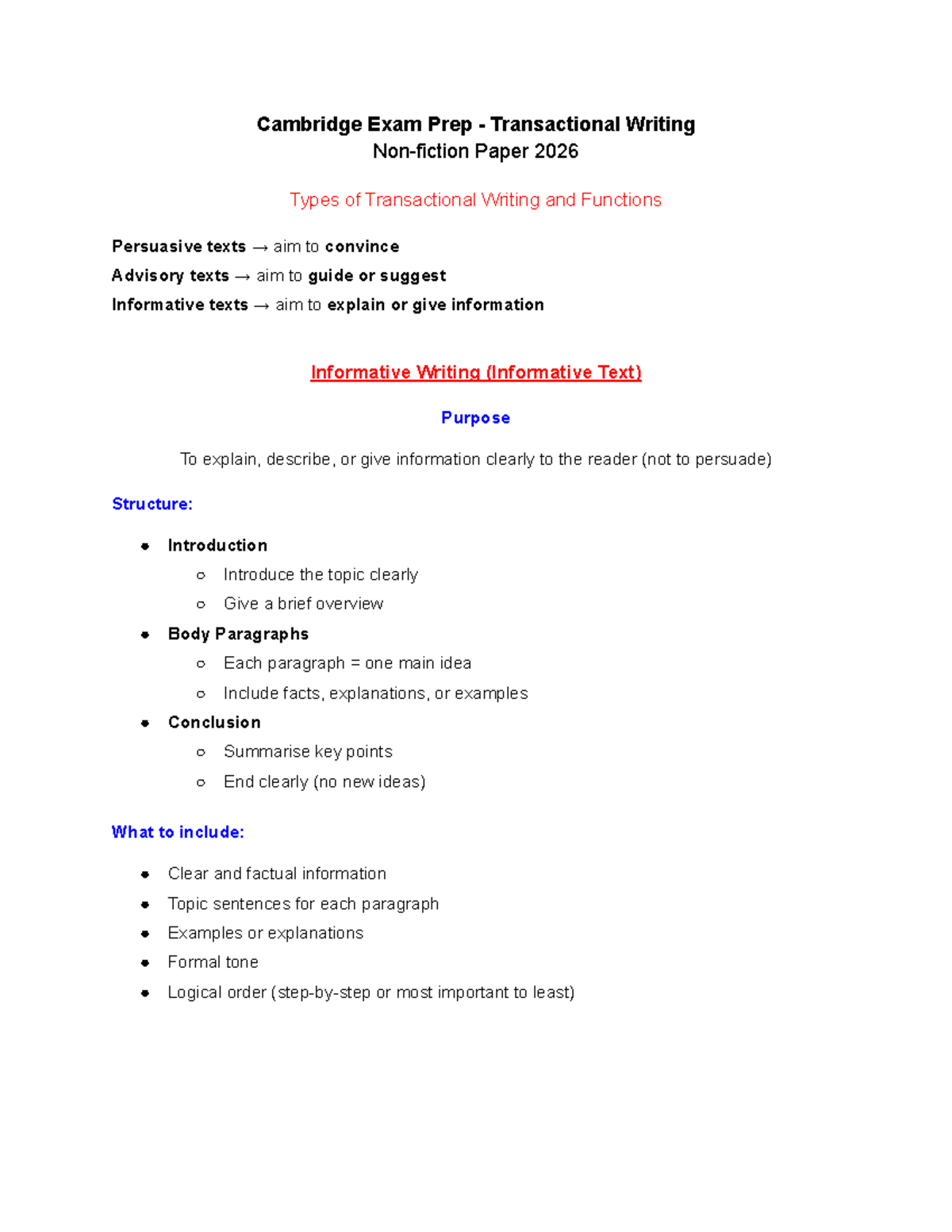Cambridge Exam Prep 2026 - Transactional Writing Guide - Studocu
