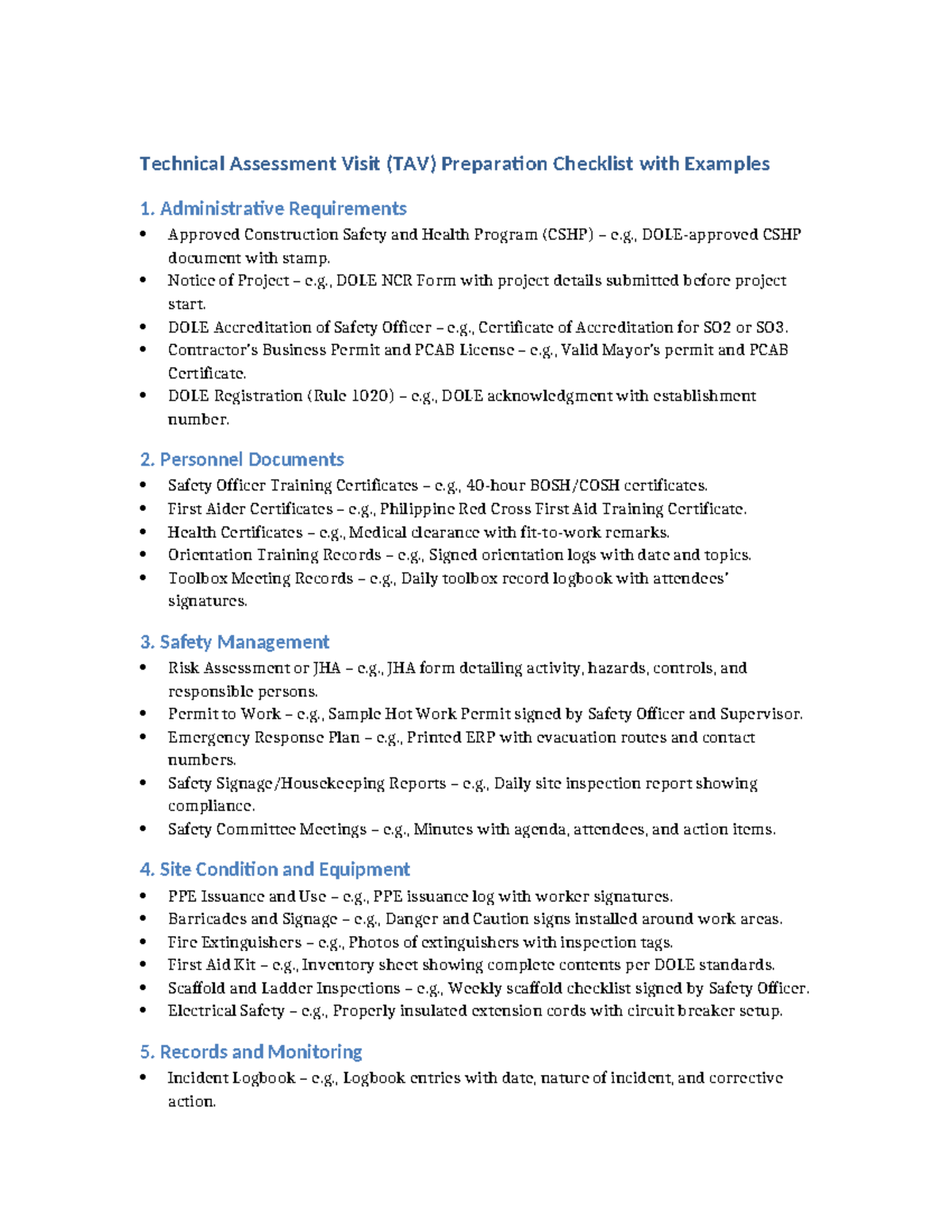 TAV Preparation Checklist: Essential Docs & Examples for Compliance ...