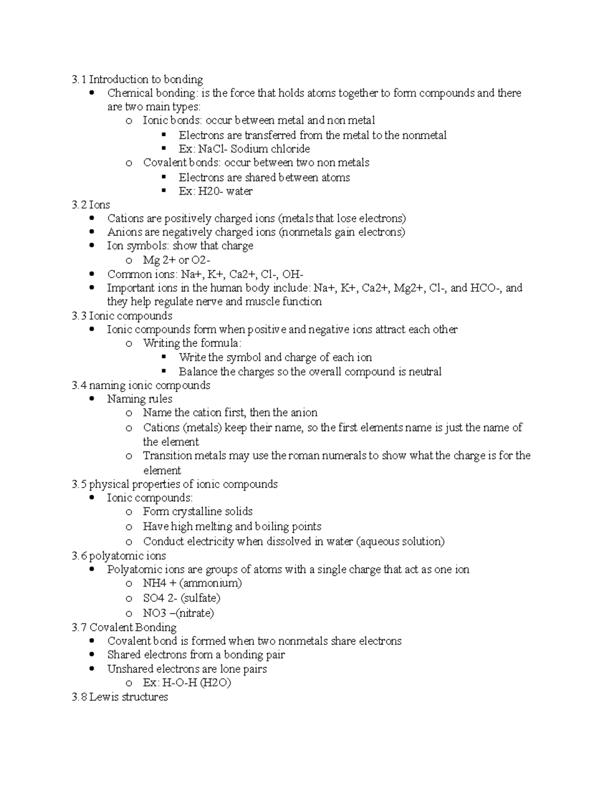 Chapter 3 Study Outline: Chemical Bonding Concepts and Ions - Studocu