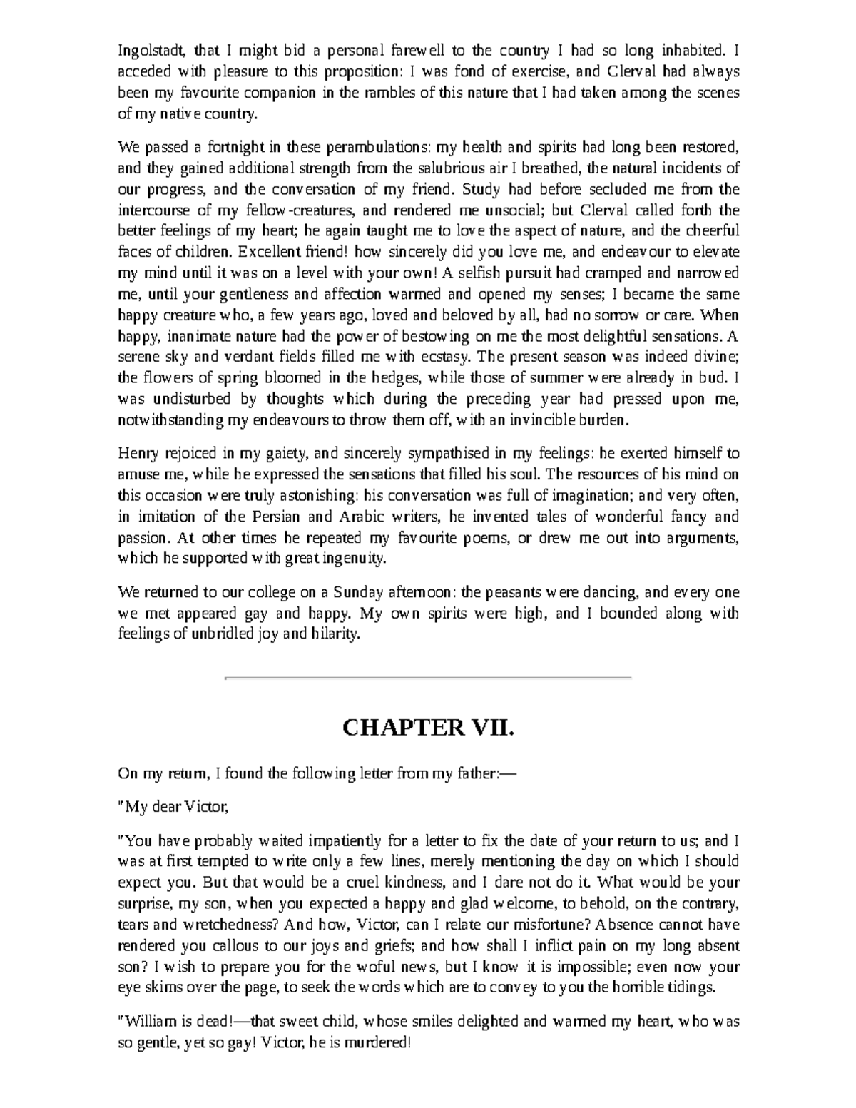 Frankenstein: Chapters 7 & 8 Analysis and Summary - Studocu