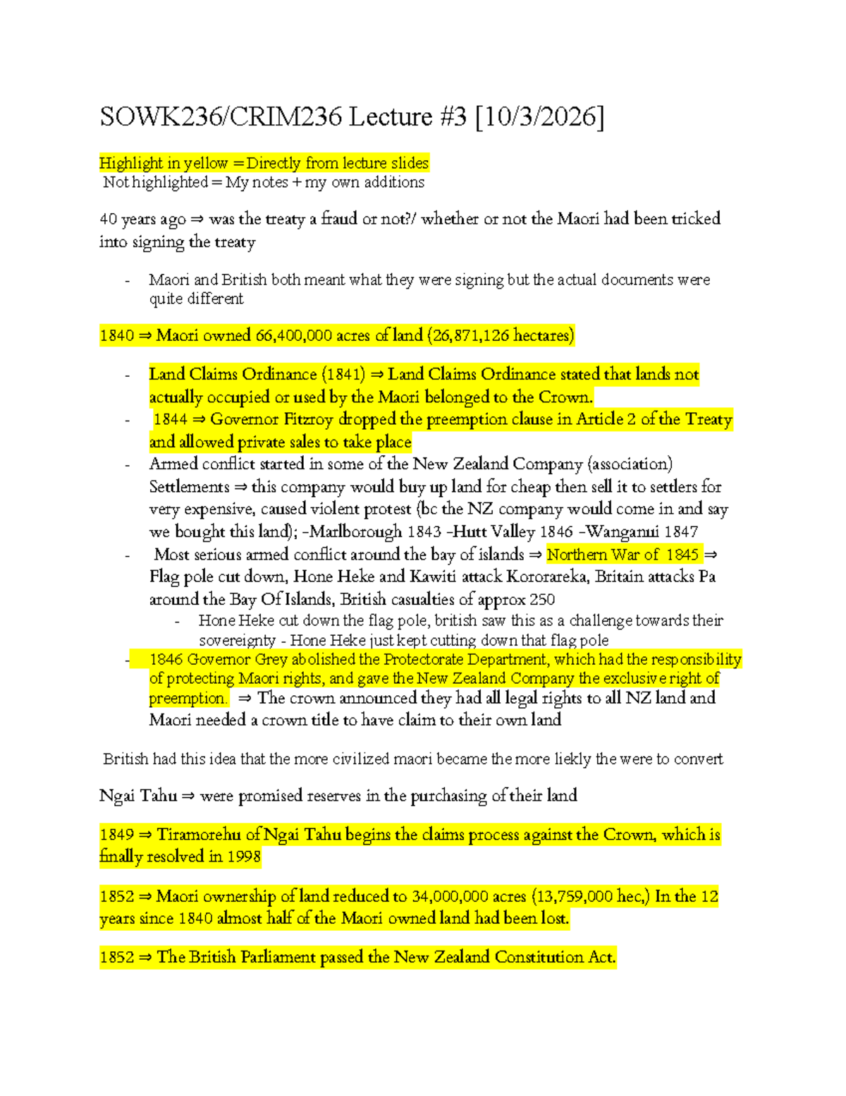 SOWK236 Lecture 3: Historical Overview of Maori Land Rights and ...