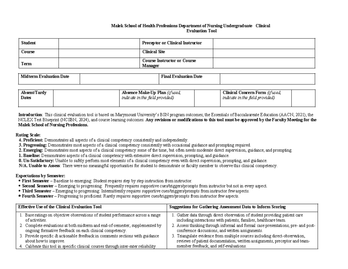 ABSN Midterm & Final Clinical Evaluation Tool: Comprehensive Guide - Studocu
