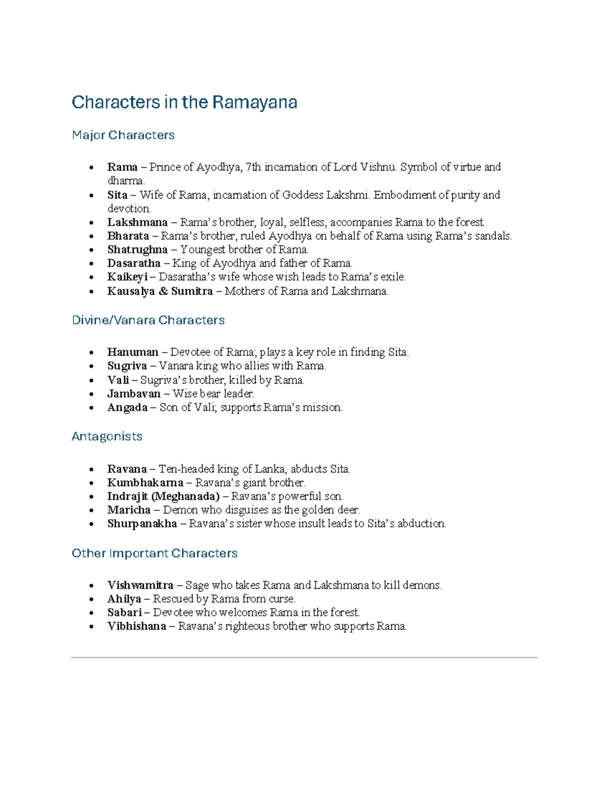 Ramayana - Module 1: Key Characters and Their Roles - Studocu