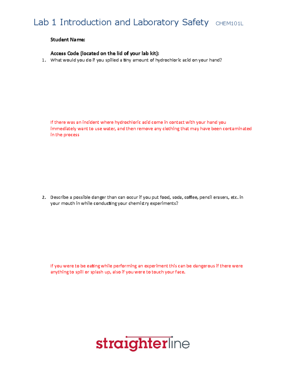 CHEM101L Lab 1 - Introduction to Lab Safety and Chemical Handling - Studocu