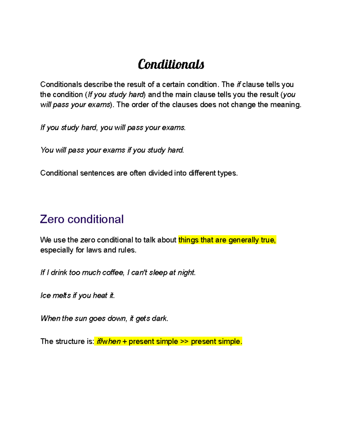 Conditionals Explained: Types and Structures in English Grammar - Studocu