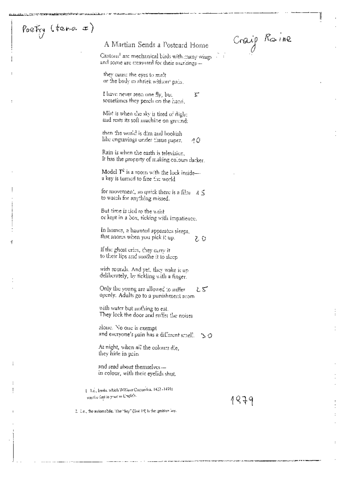 4. Poem Craig Raine - apuntes de la asignatura comentario de textos ...