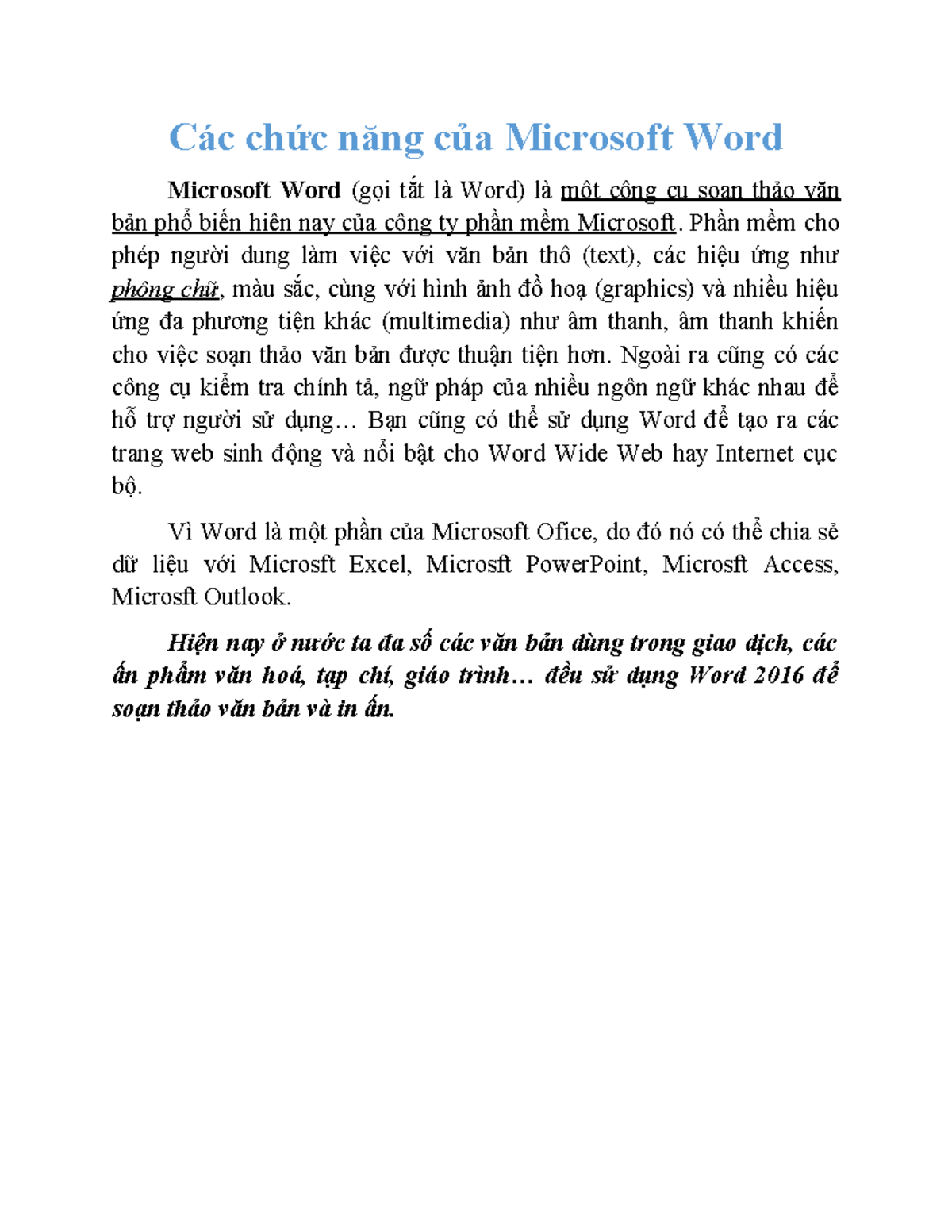 Chức Năng Nổi Bật Của Microsoft Word 2016 - Studocu