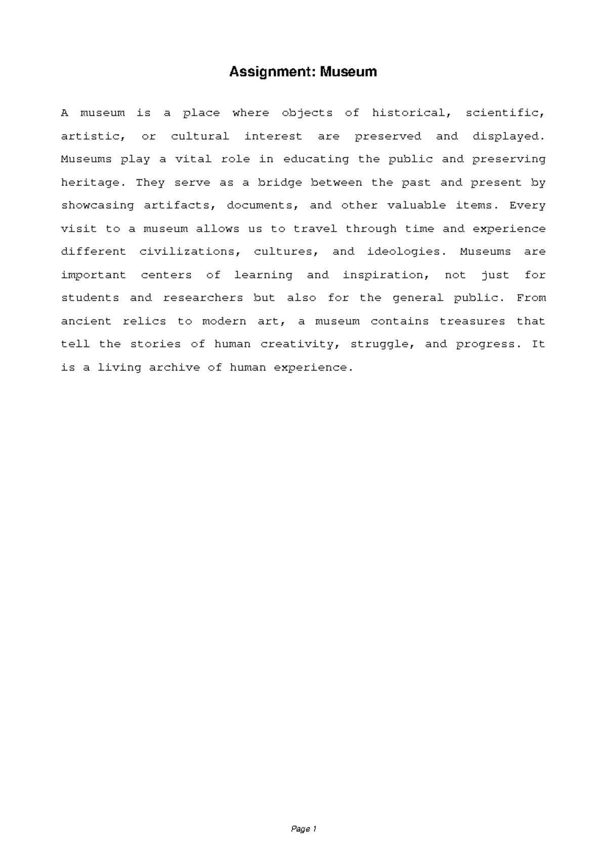 Assignment: Museum - Exploring the Role of Cultural Heritage and ...
