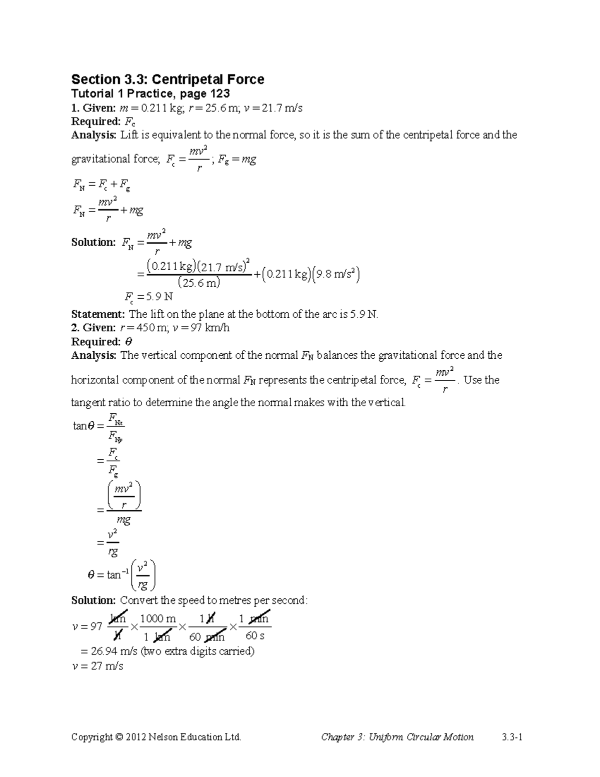Phys12 sm 03 3 - Résumé Physique des ondes - Section 3: Centripetal ...
