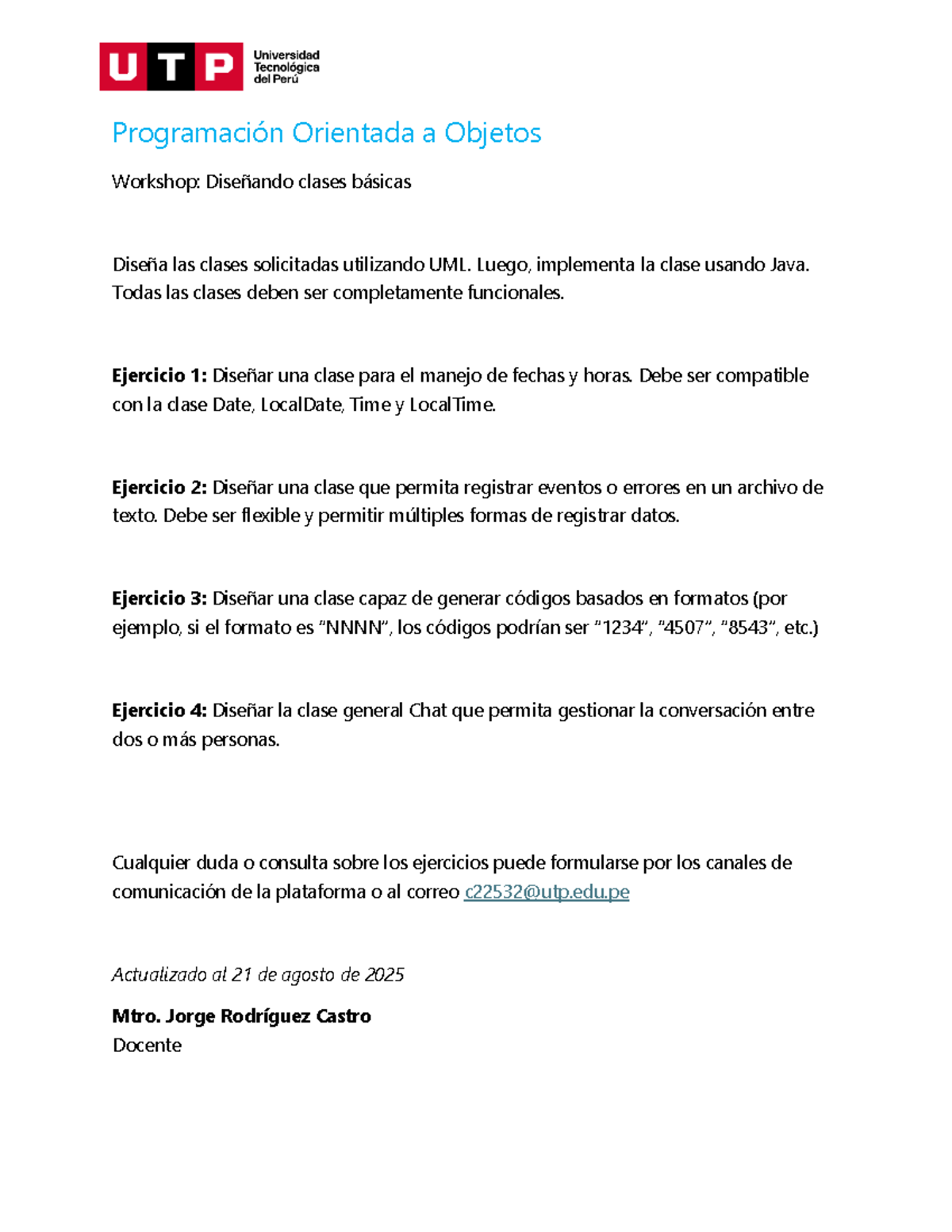 Workshop POO S02: Diseño de Clases Básicas en UML y Java - Studocu