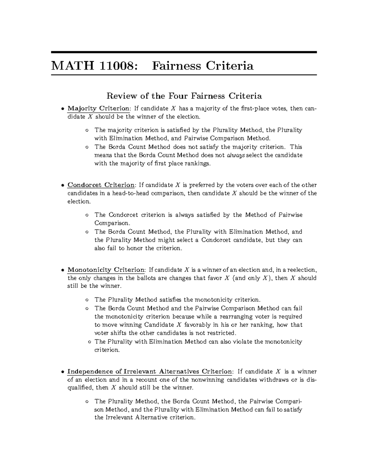 Fairness Criteria in Voting Methods: A Detailed Review - Studocu