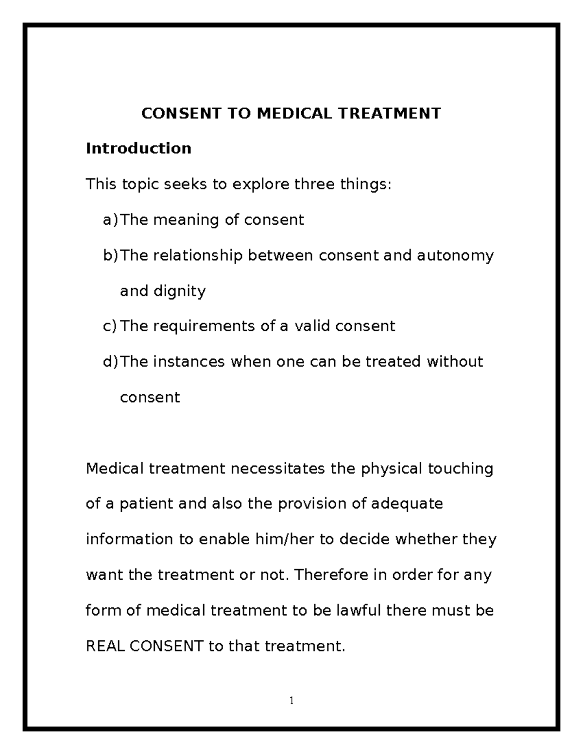Consent to Medical Treatment: Key Concepts and Legal Considerations ...