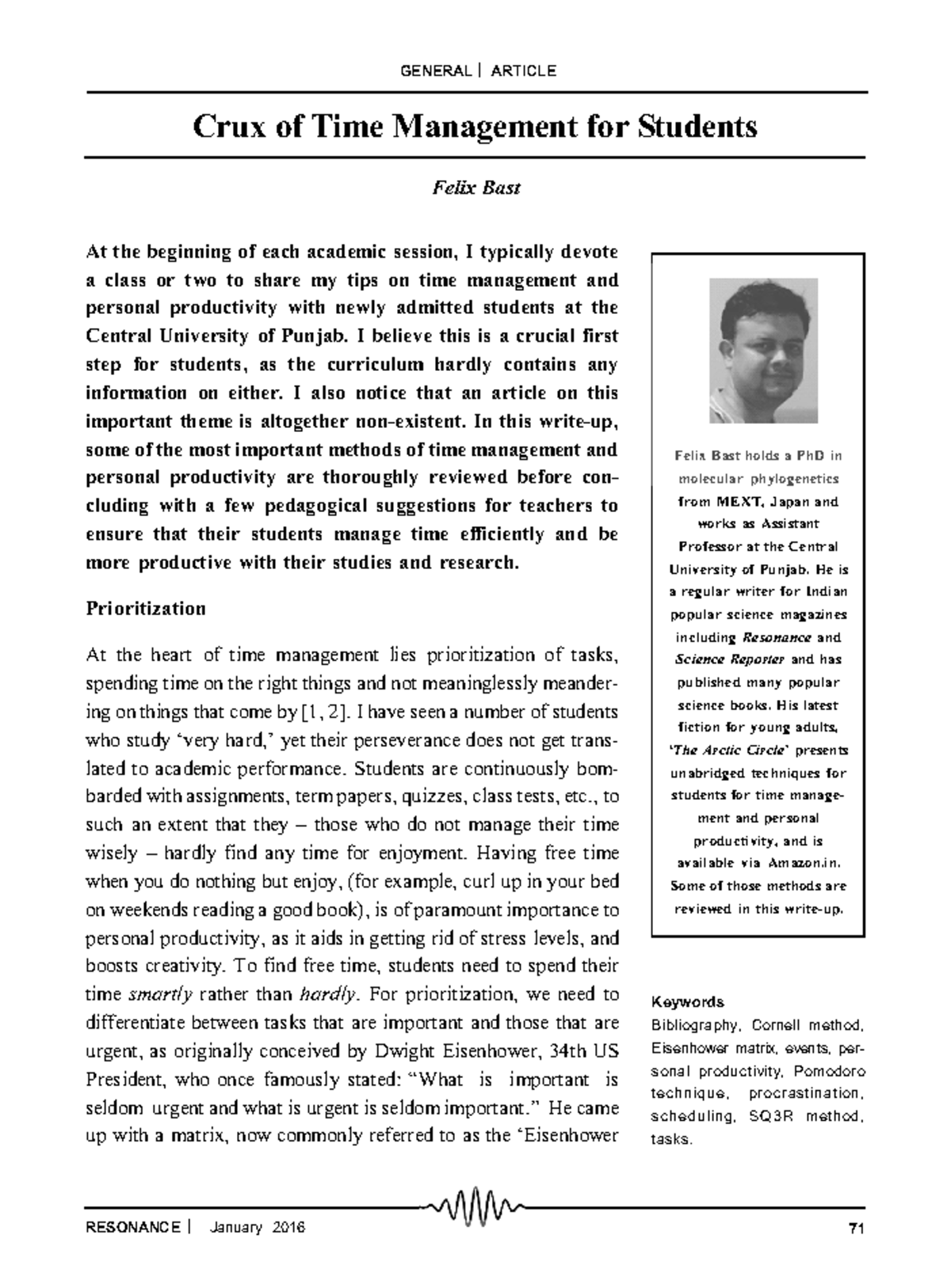 Retrieve - Article - RESONANCE ̈ January 2016 71 Crux of Time ...