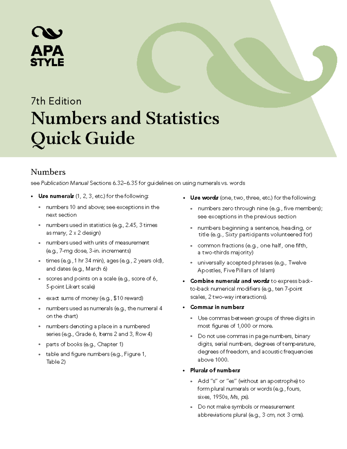 Guide to APA 7th Edition: Formatting Numbers & Stat. Guidelines - Studocu
