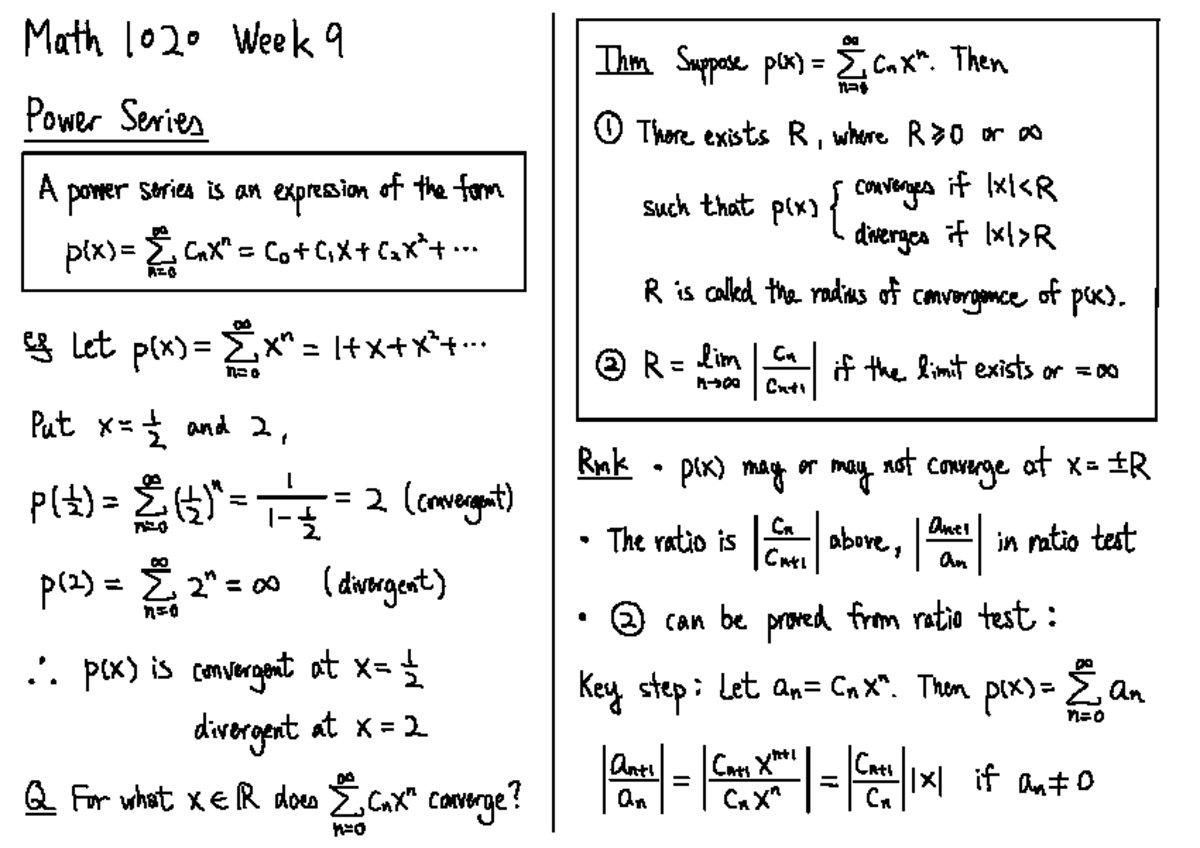 Math 1020D Week 9 Practice Notes on Power Series and Convergence - Studocu