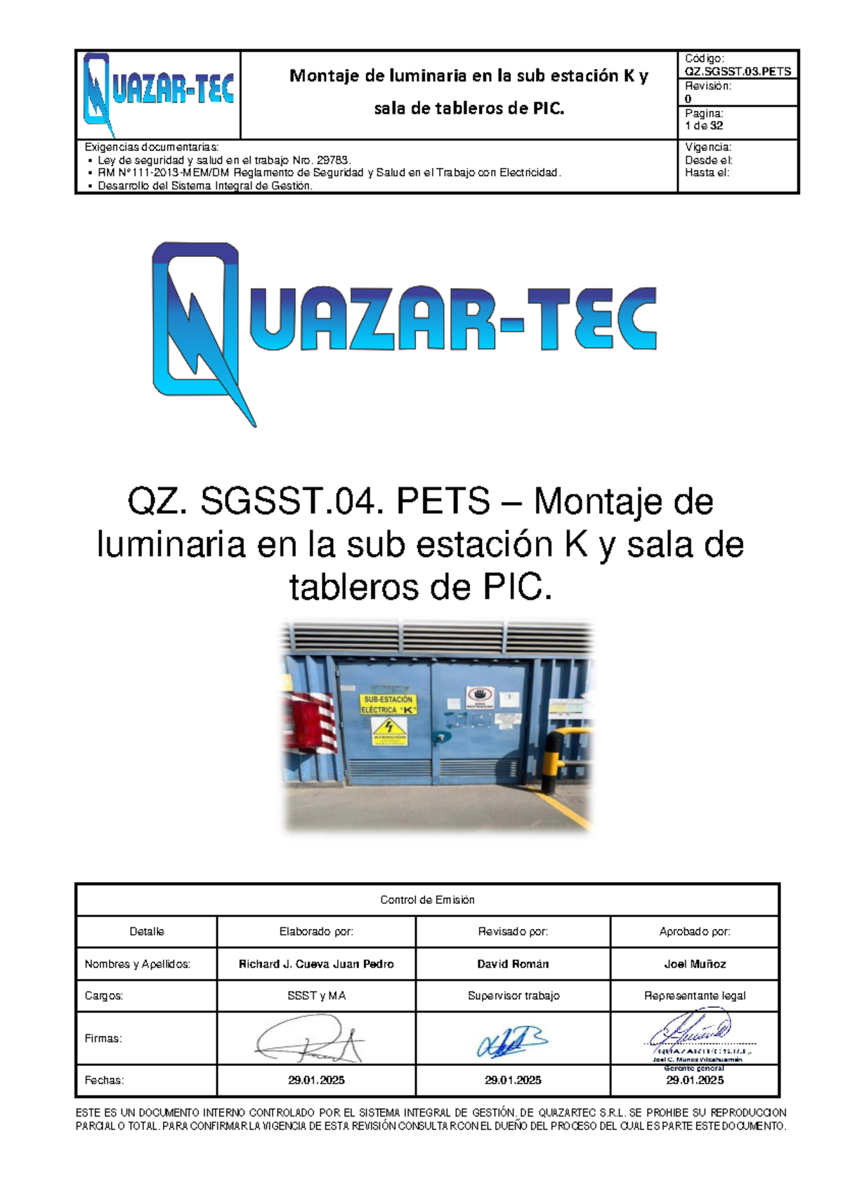 Montaje de Luminaria en Subestación K y Sala de Tableros - QZ.SGSST.04 ...