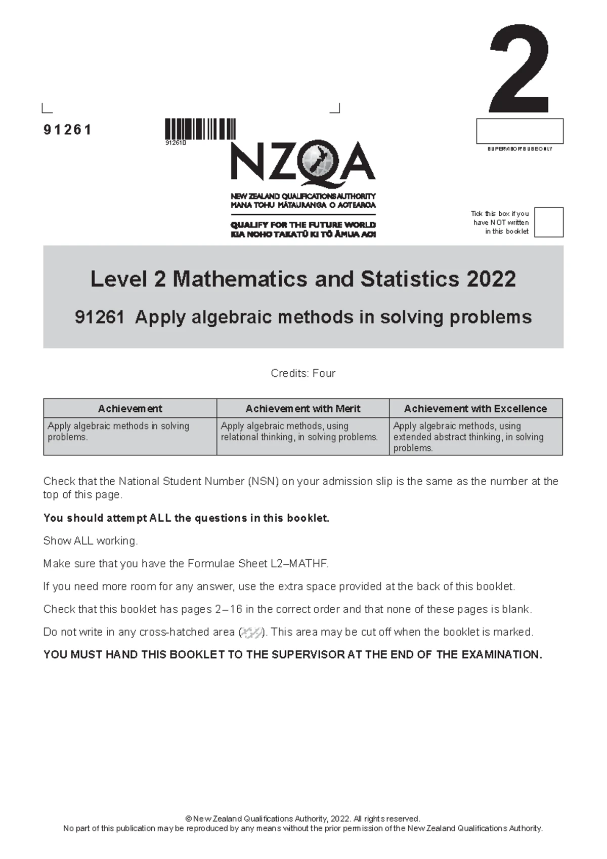 Mathematics and Statistics 91262 Level 2 Exam 2024: Calculus Problems ...
