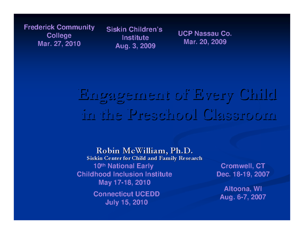 Engagement of Every Child in the Preschool Classroom: Insights and ...