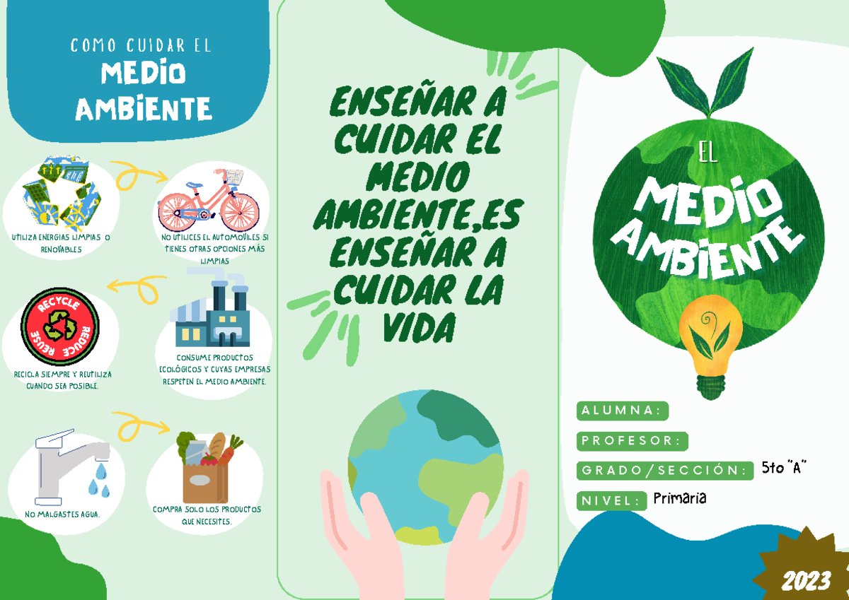 Tríptico Educativo Sobre El Cuidado Del Medio Ambiente 5to A Studocu