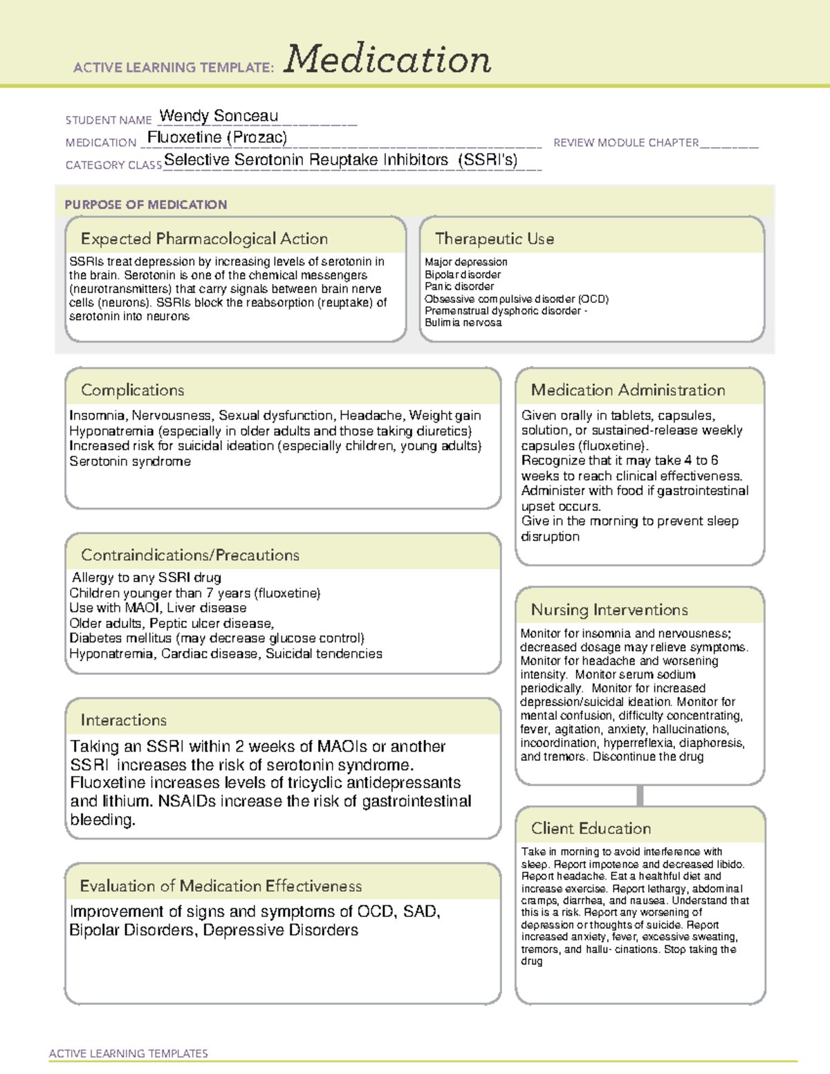 Fluoxetine (Prozac) - Comprehensive Drug Card Study Guide - Studocu