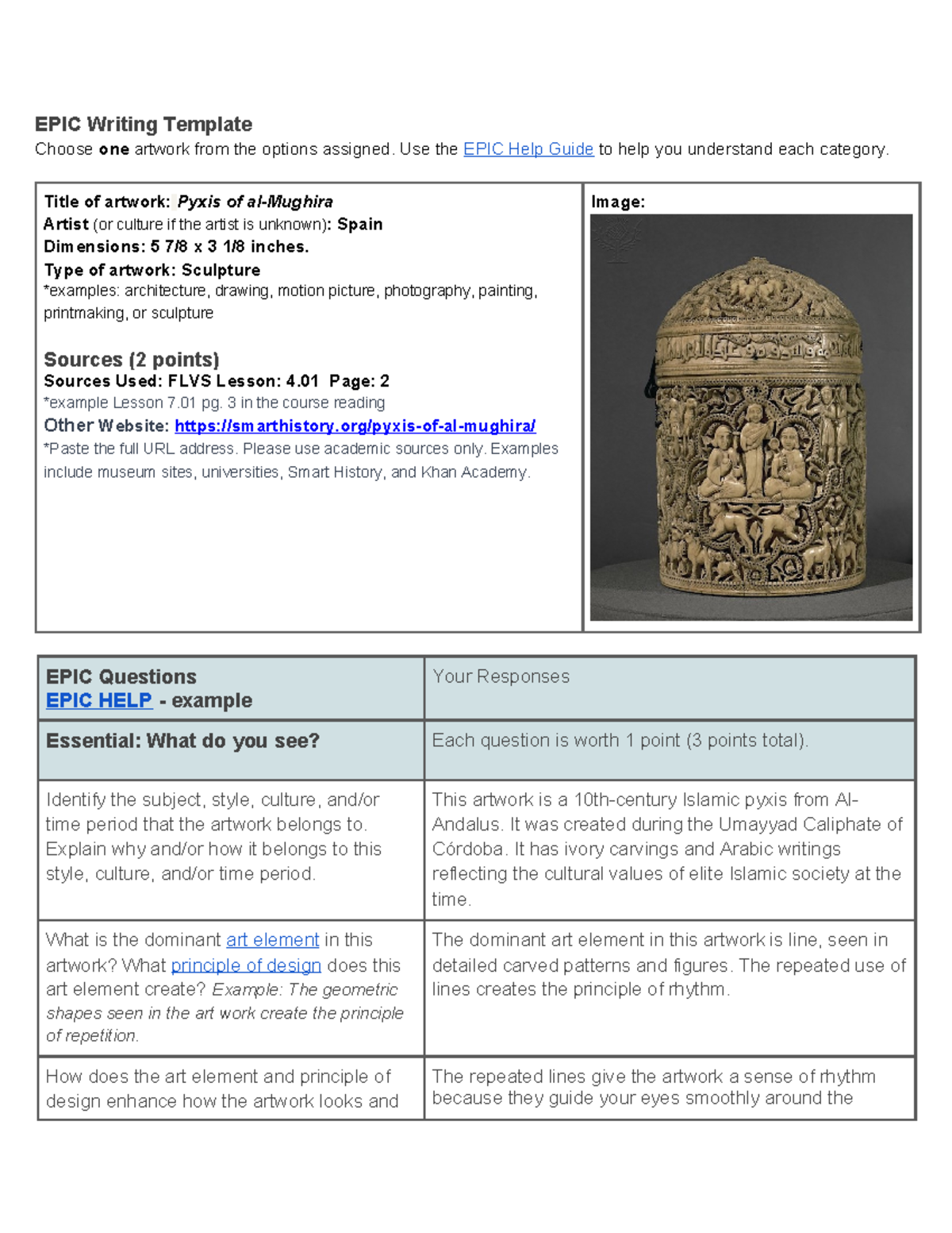 EPIC Writing Template: Analysis of Islamic Pyxis from AlAndalus (4.02 ...