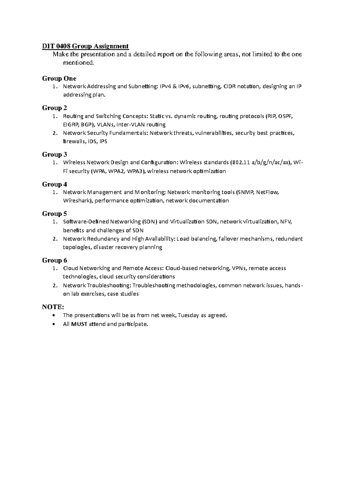 DIT 0408 Group Assignment: Network Concepts & Security Overview - Studocu