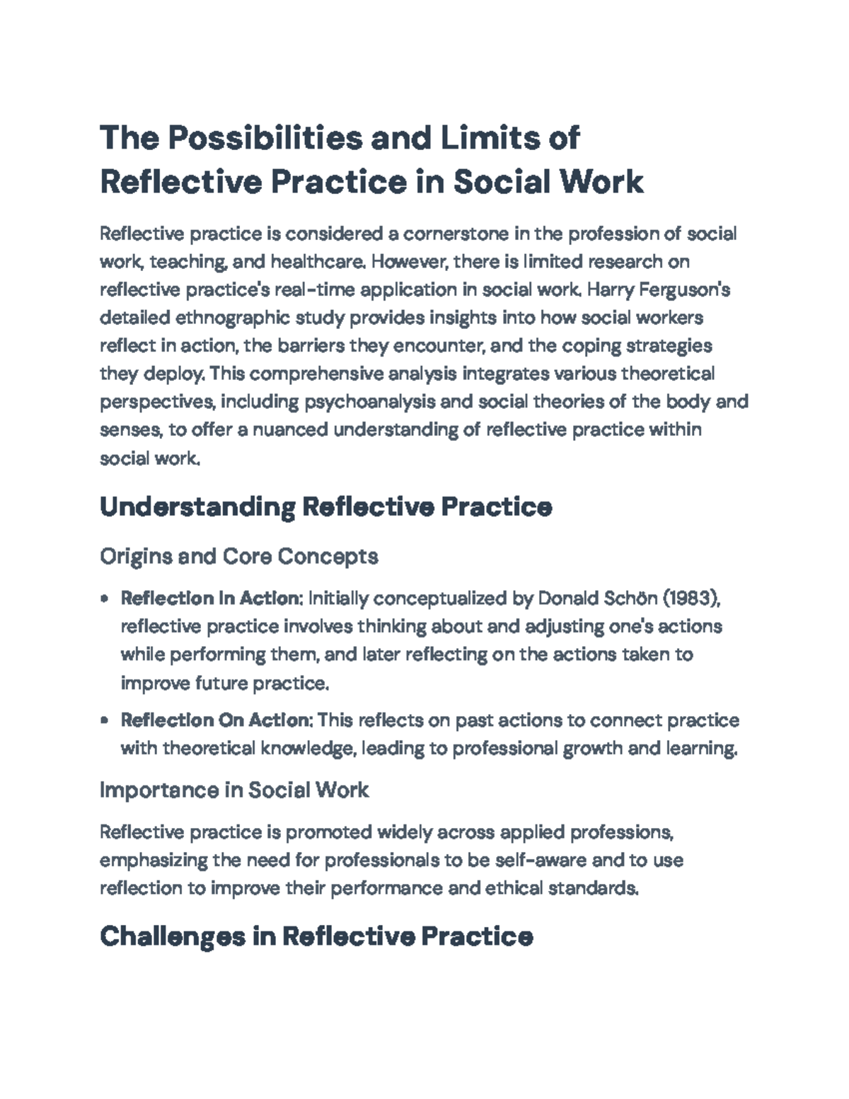 The Possibilities and Limits of Reflective Practice in Social Work ...