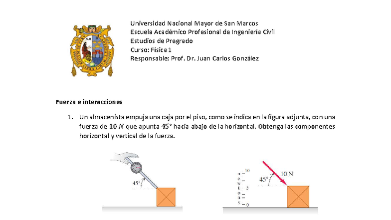 Física 1 - Semana 5: Ejercicios de Prácticas de Clase - Studocu