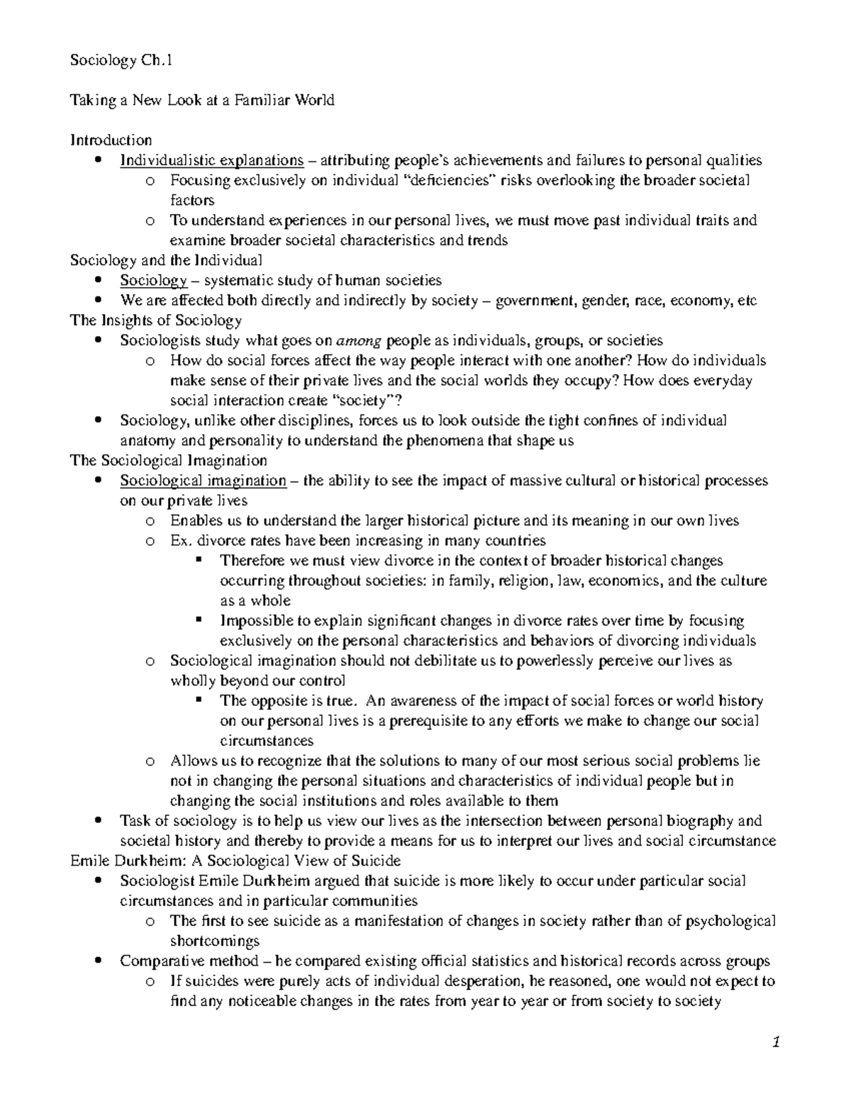 Sociology 101: Ch. 1 - Insights and Theoretical Perspectives - Studocu