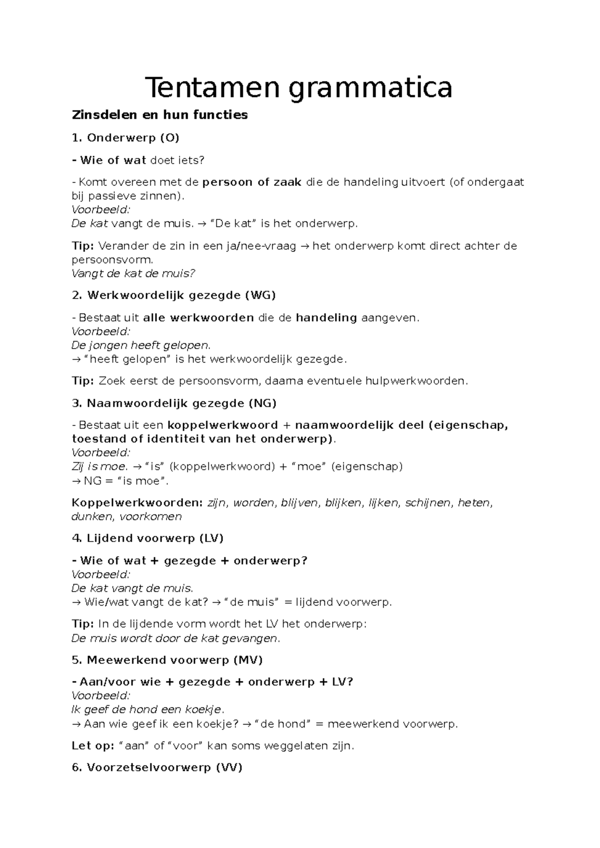 Tentamen Grammatica: Zinsdelen en Functies Uitleg - Studeersnel