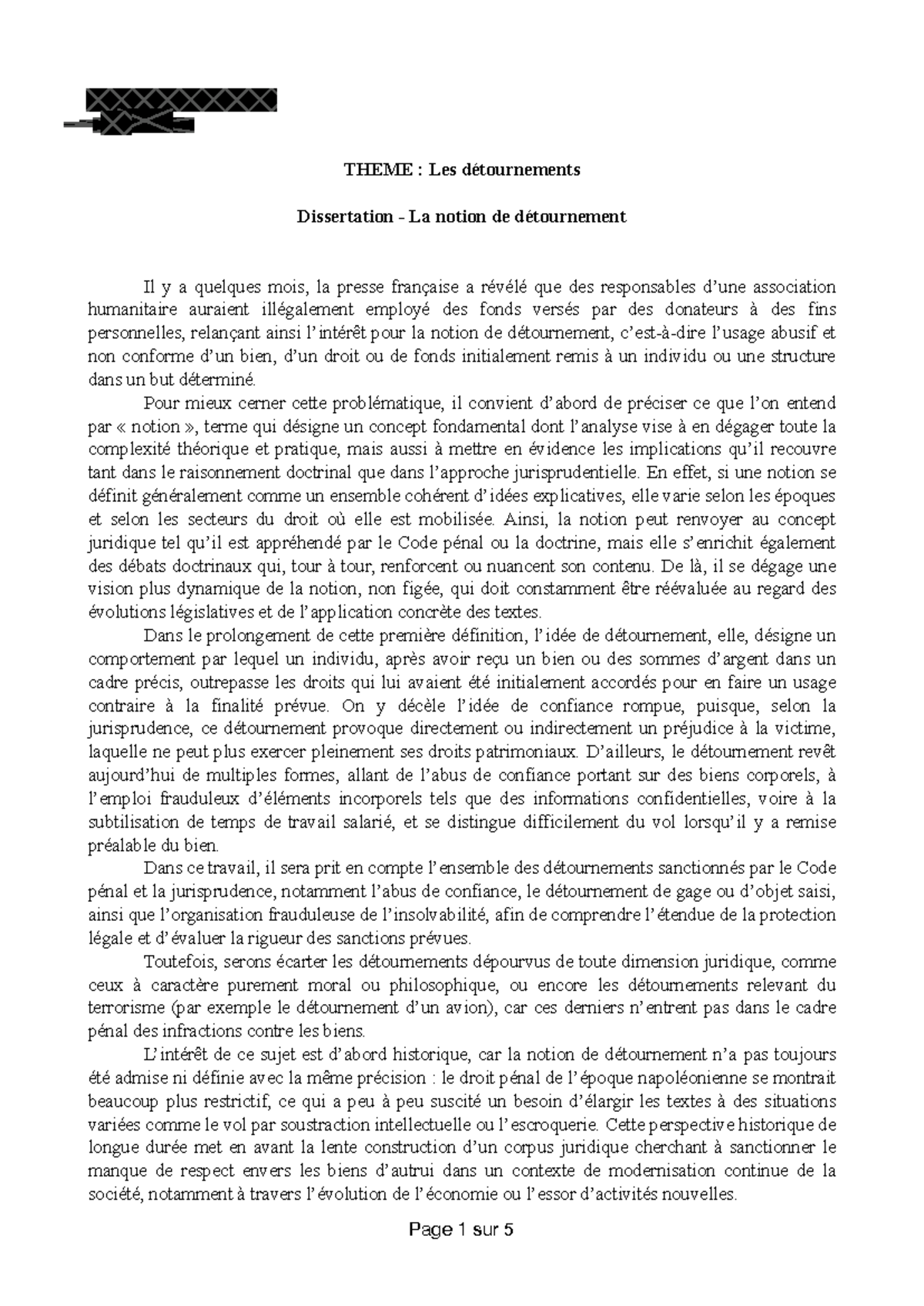 Td 7 DPS - Dissertation sur la Notion de Détournement et ses ...