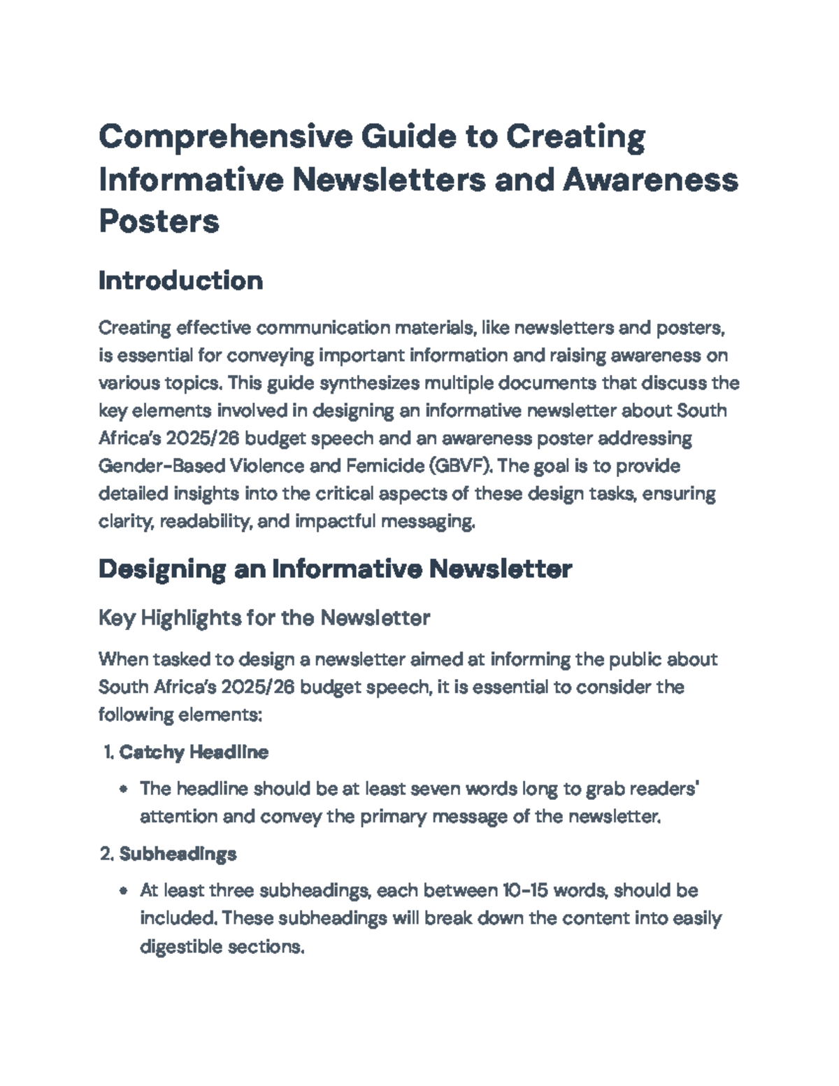 Creating Effective Newsletters & Posters: Budget & GBVF Awareness ...