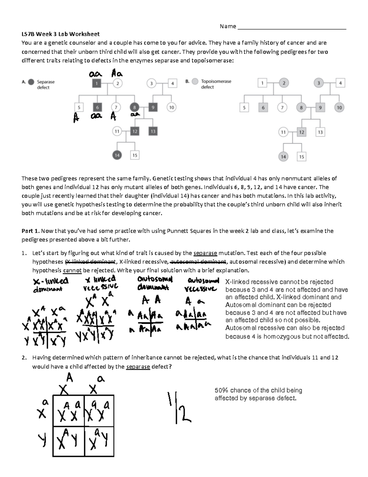 LS7B Lab 3 Worksheet with Answers on Genetic Hypothesis Testing - Studocu