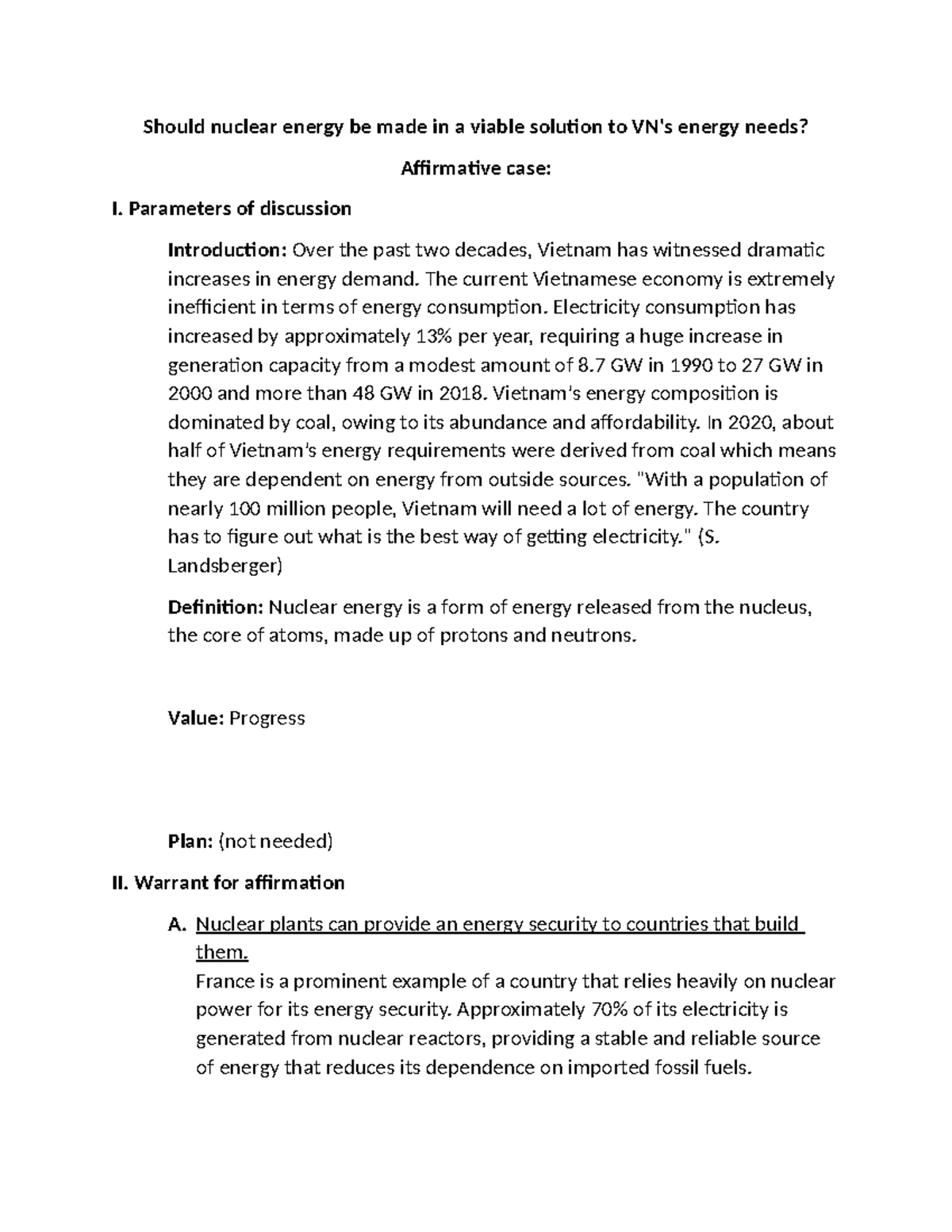 Debate Topic: Should Nuclear Energy Address VN's Energy Needs? - Studocu